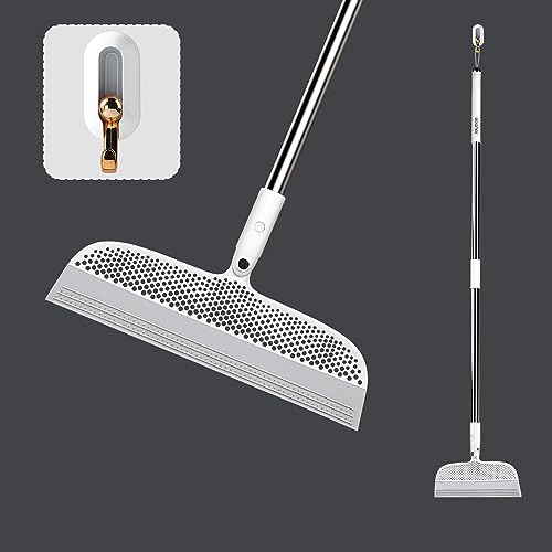 Magic Broom Floor Squeegee Pet Hair Remover, Silicone Squeegee Broom for Floor, Long Handle Squeegee for Carpet, Bathroom Tile, Hardwood, Fur,Garage, Liquid Spills, Fine dust, 51.77in & Hook Holder