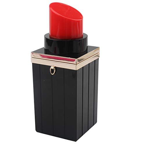 LETODE Women Acrylic Black Lipstick Shape Evening Bags Purses Clutch Vintage Banquet Handbag-black