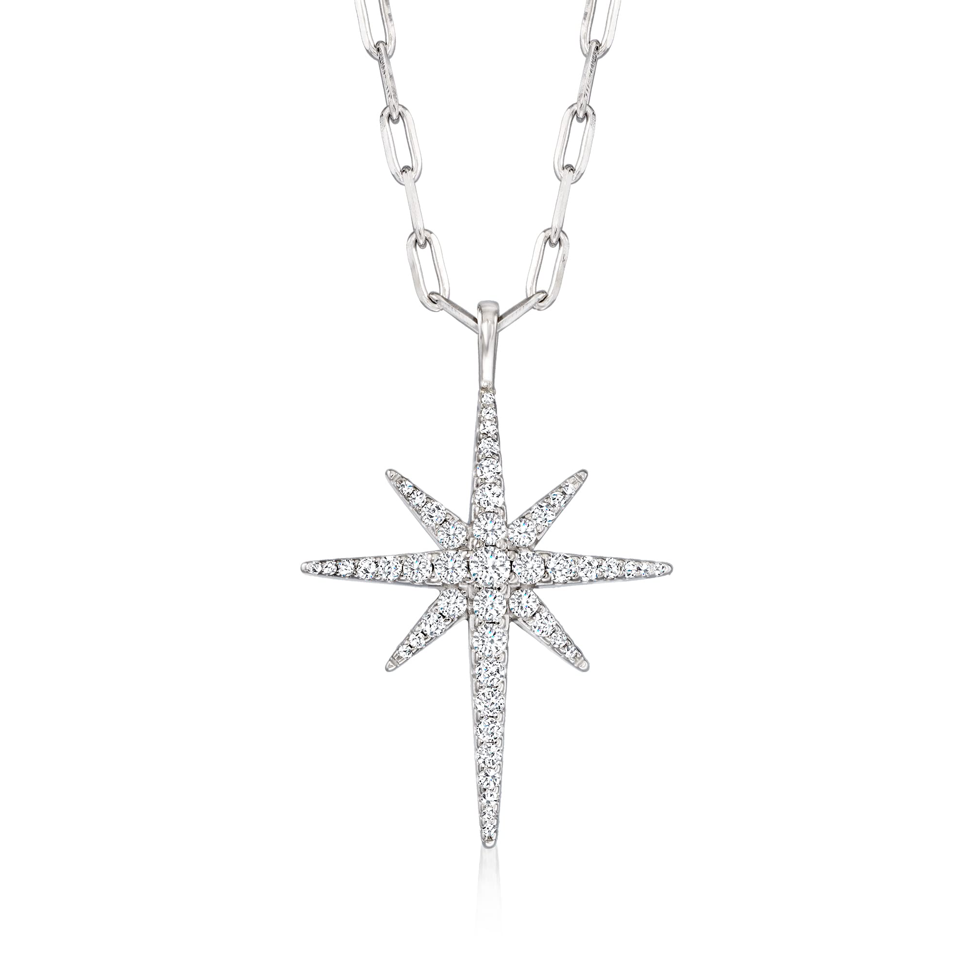Ross-Simons Charles Garnier Starburst .68 ct. t.w. CZ Pendant Necklace in Sterling Silver. 17 inches