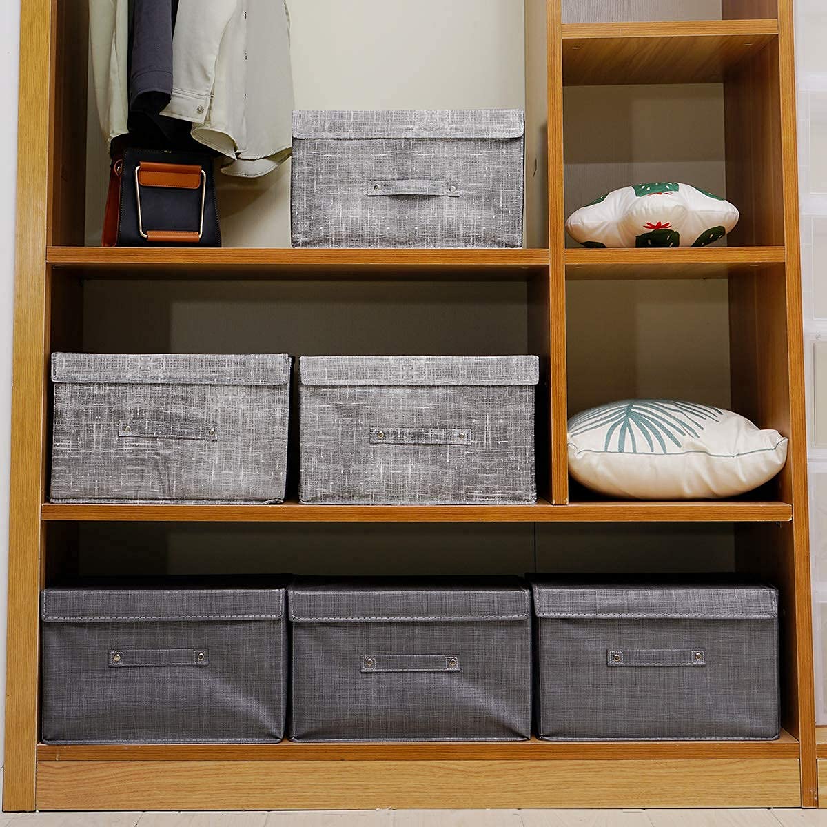ONO BLUE 2-Pack Storage Bin with Lid,Closet Bins for Clothes Toys,Foldable Storage Boxes With Cover Reinforced Handle, Fabric Closet Organizer Containers for Home and Office Bedroom Nursery Deep Gray