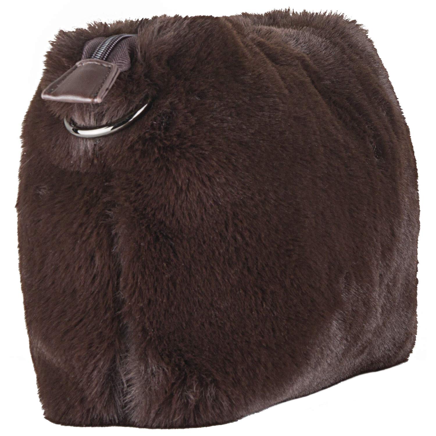 Luxe L 100% Faux Fur Purse for Women Soft Modern Crossbody Purse Handbag with Detachable and Adjustable Faux-Leather Strap, Chocolate Brown