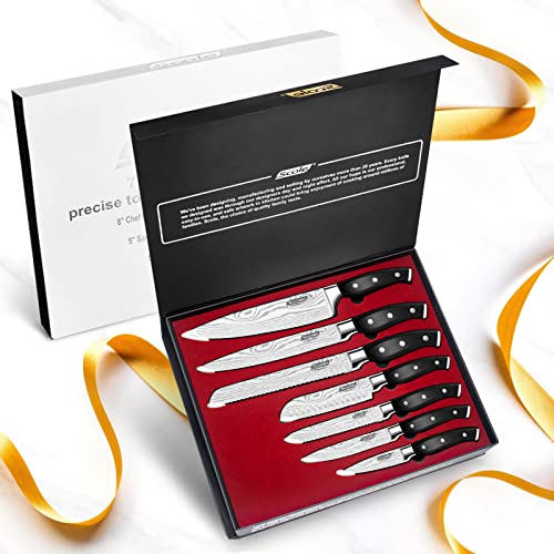SCOLEĀ® Chef Knife Ultra Sharp Kitchen Knife Set 7-Piece, Premium German 1.4116 Stainless Steel Chefs Knife Set, Ergonomic Handle Professional Knives Set for Kitchen with Gift Box