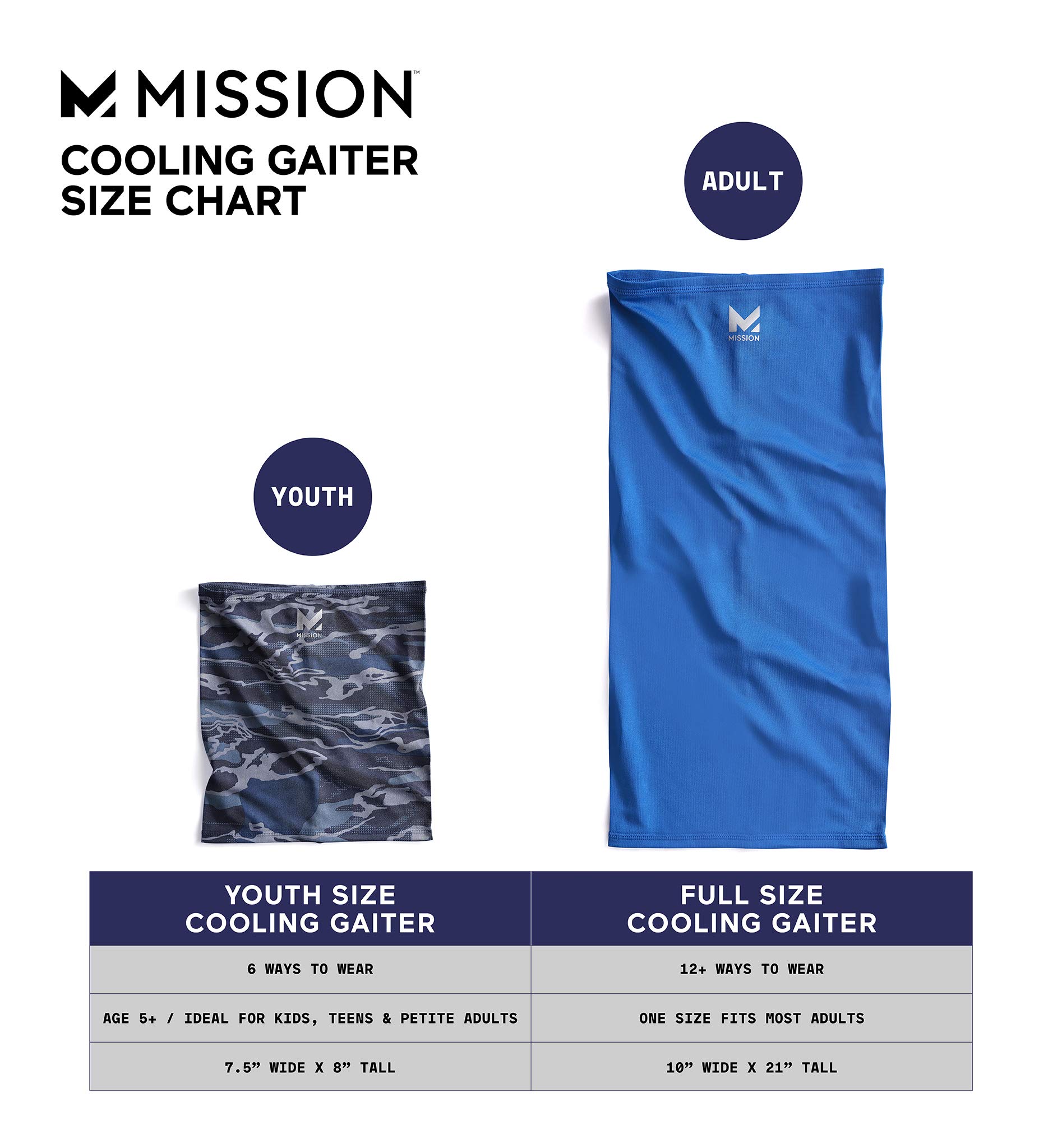 MISSION Cooling Youth Neck Gaiter 6+ Ways to Wear, Face Mask, UPF 50, Cools When Wet- Matrix Camo Bering Sea