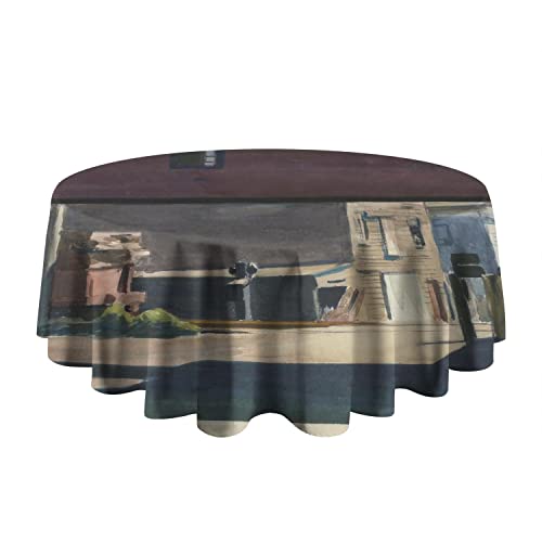 Round Waterproof Tablecloth Edward-Hopper-Painting-1928-Box-Factory,-Gloucester- for Kitchen Dining/Party/Wedding Use Washable Table Cover