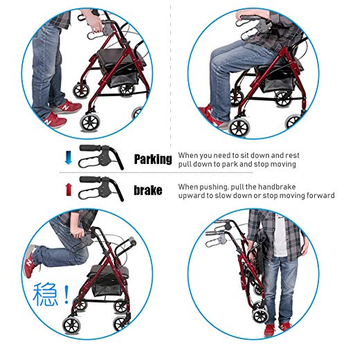 Walker,Rollator Lightweight Folding Walker with Seat 4 Wheeled Walking Frame with Brakes Carry Bag Adjustable Height Perfect for Indoor and Outdoor Outdoor