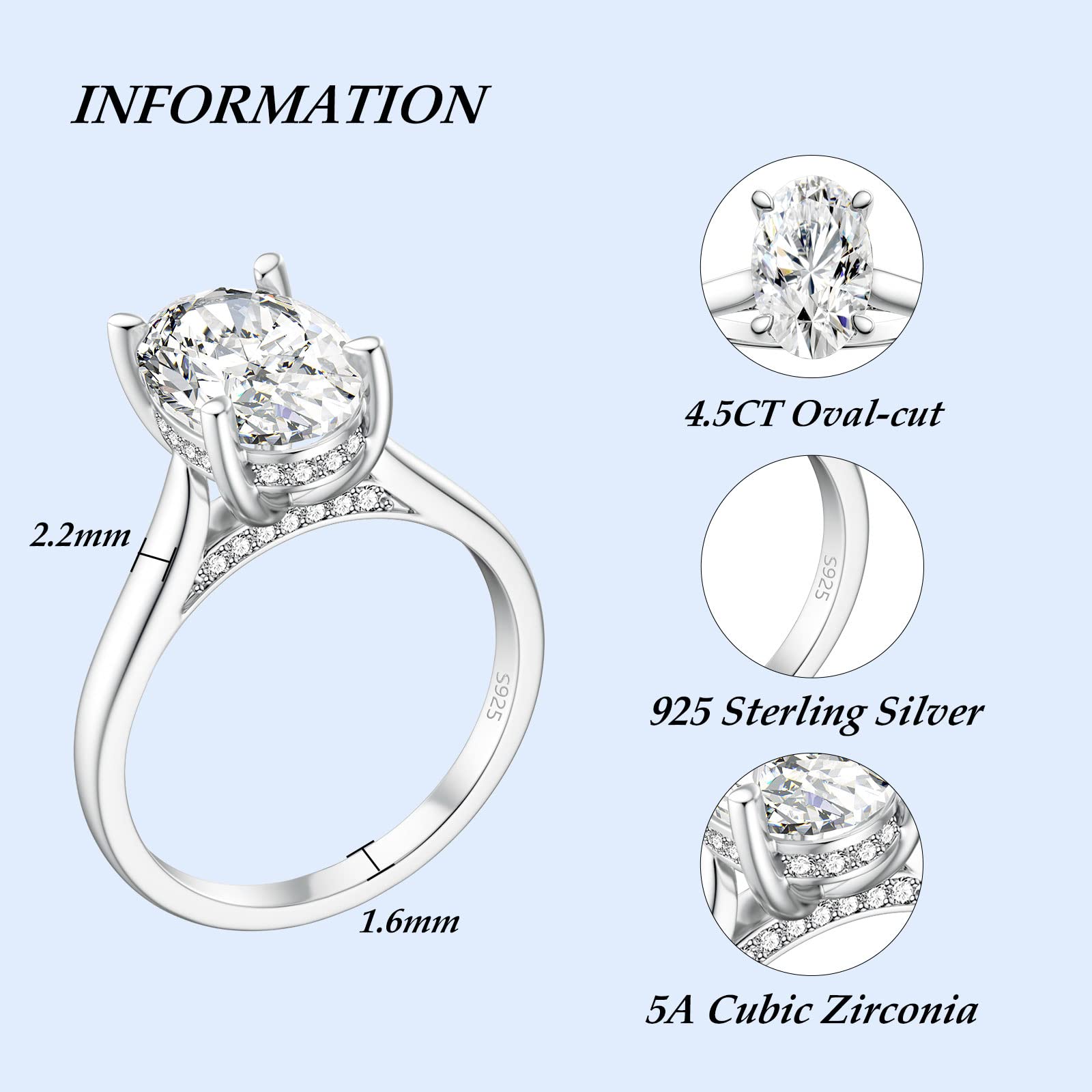 SEVENWELL Sterling Silver Engagement Ring for Women | Wedding Ring for Women | Oval Womens Fake Engagement Ring