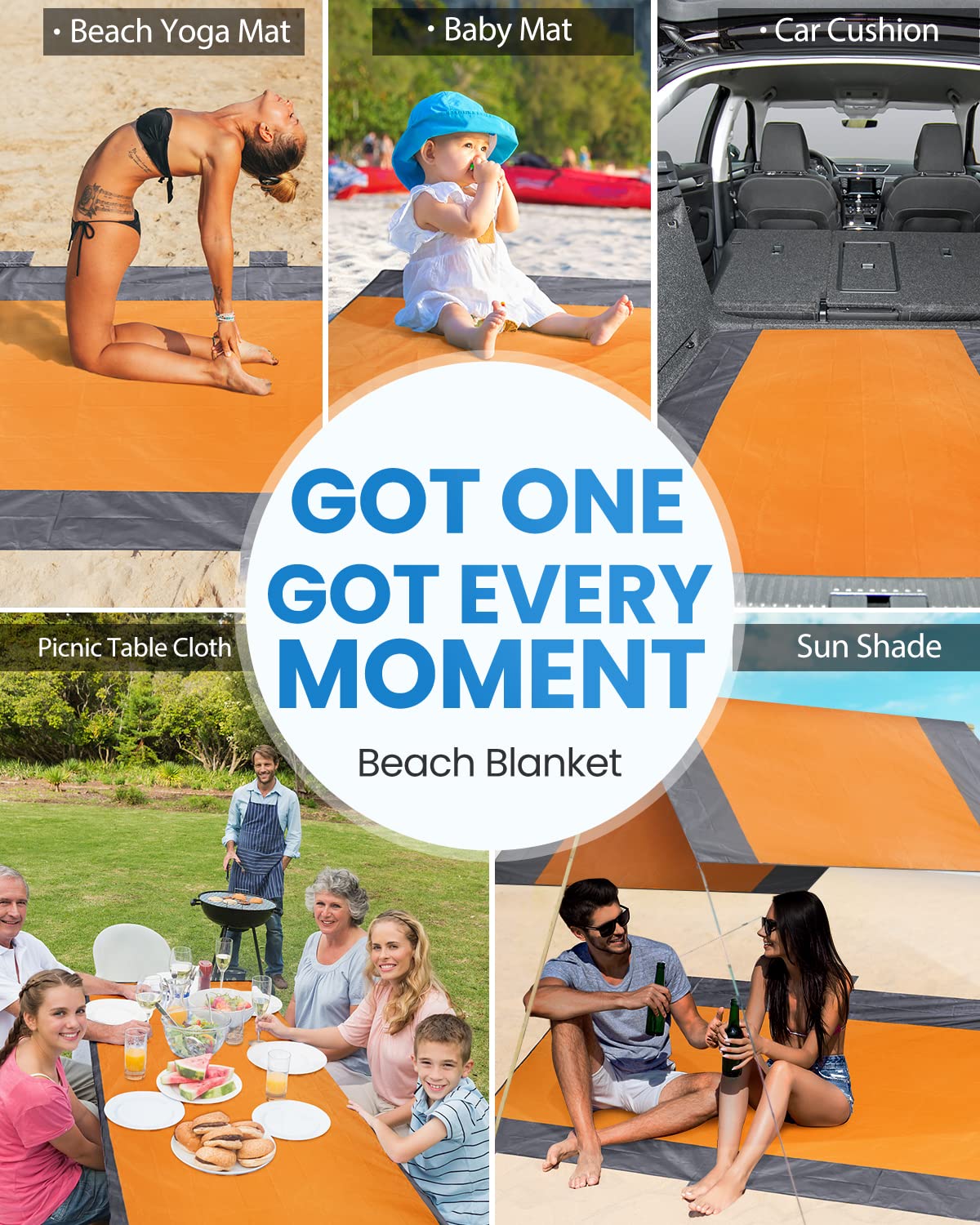 POPCHOSE Beach Blanket, Sandfree Beach Mat 108"x85.2"/83"x78" for 7 Persons, Extra Large Beach Blanket Waterproof Sandproof with 6 Stakes, Easy to Clean, Lightweight Compact Beach Accessories