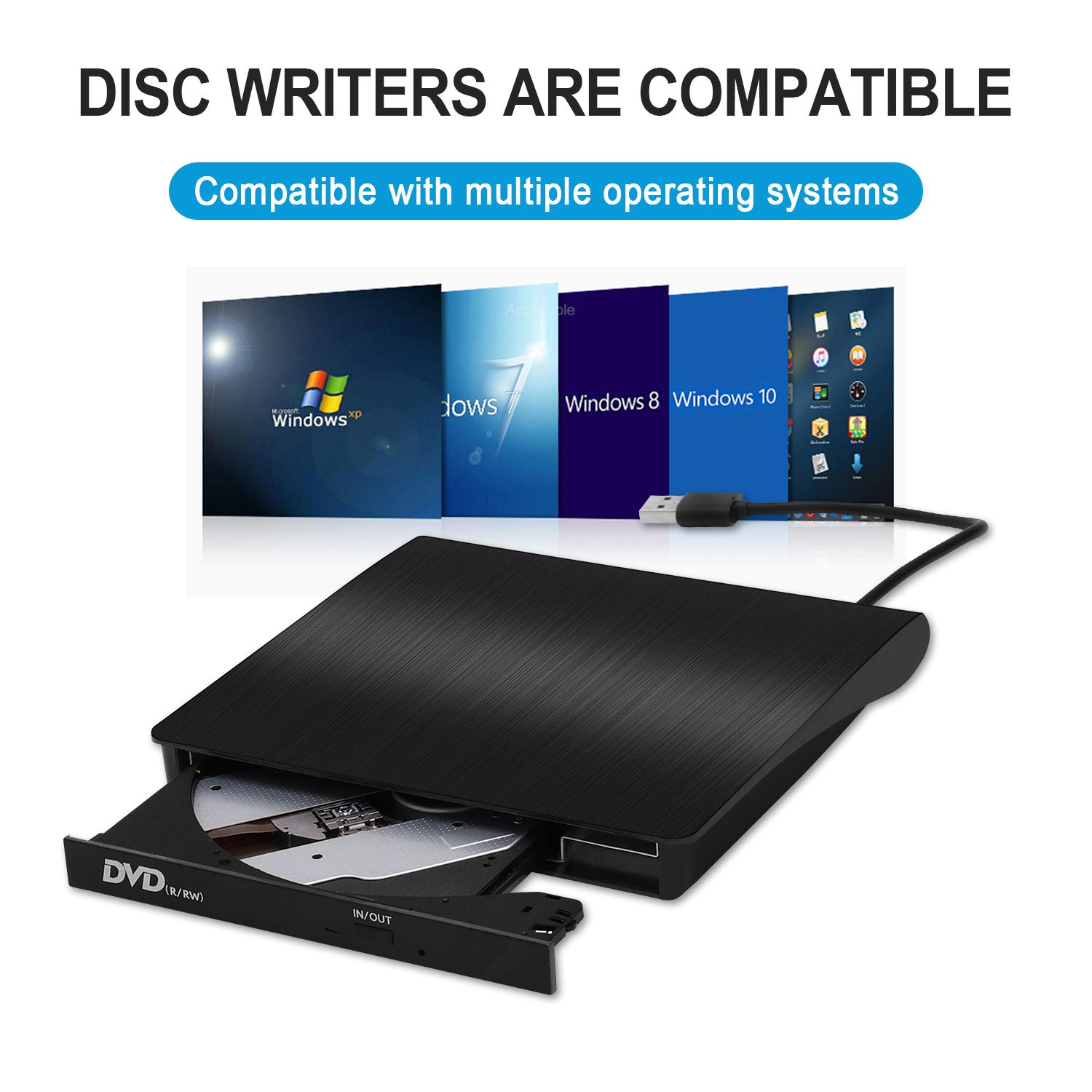 OOCLCURFUL External CD Drive, USB 3.0 Slim DVD Writer Rewriter Burner High Speed Data Transfer for Desktop/Laptop/Linux/Mac OS/Windows10/8/7 (2021 Upgrade, Black)