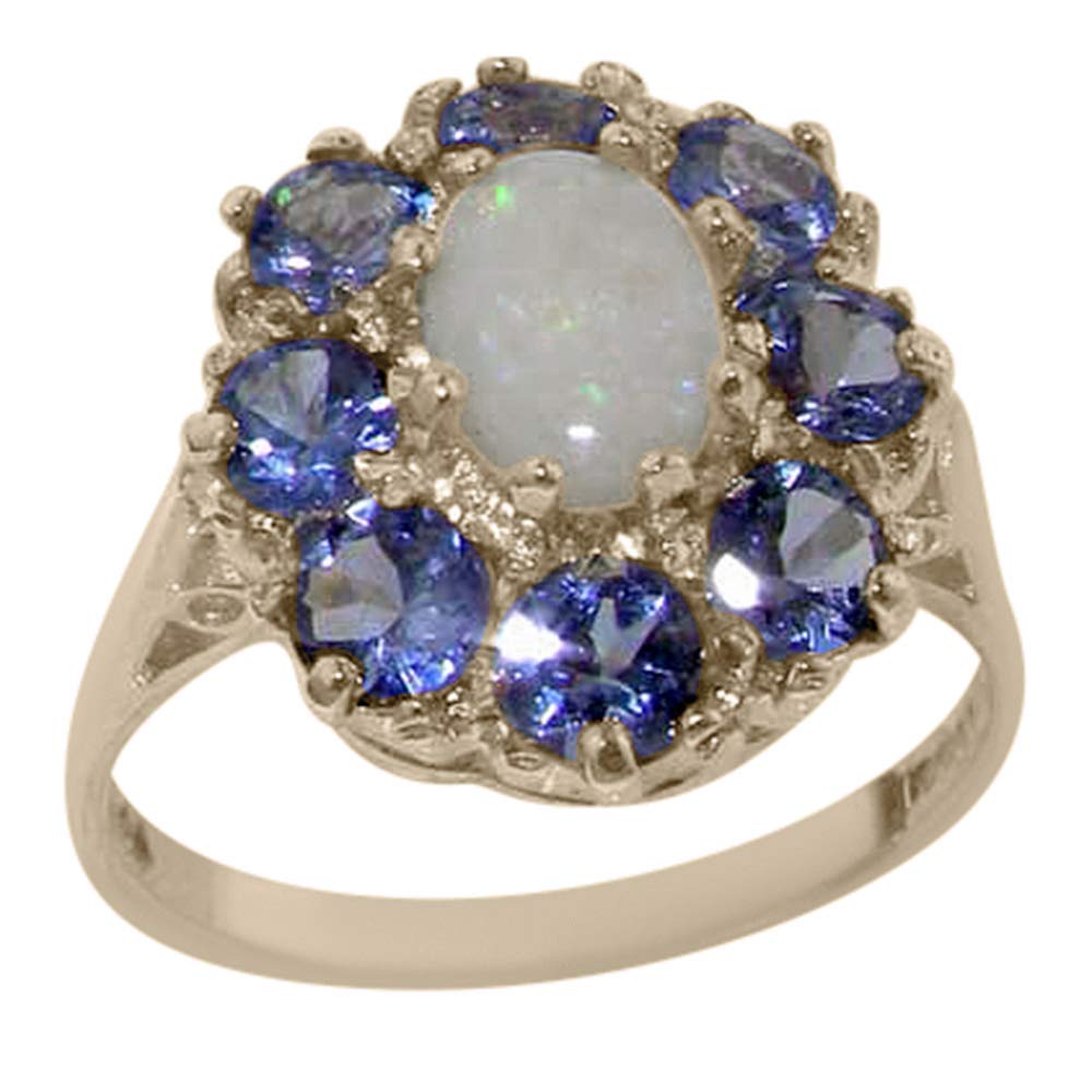 LetsBuyGold 925 Sterling Silver Natural Opal and Tanzanite Womens Promise Ring - Size 7.5