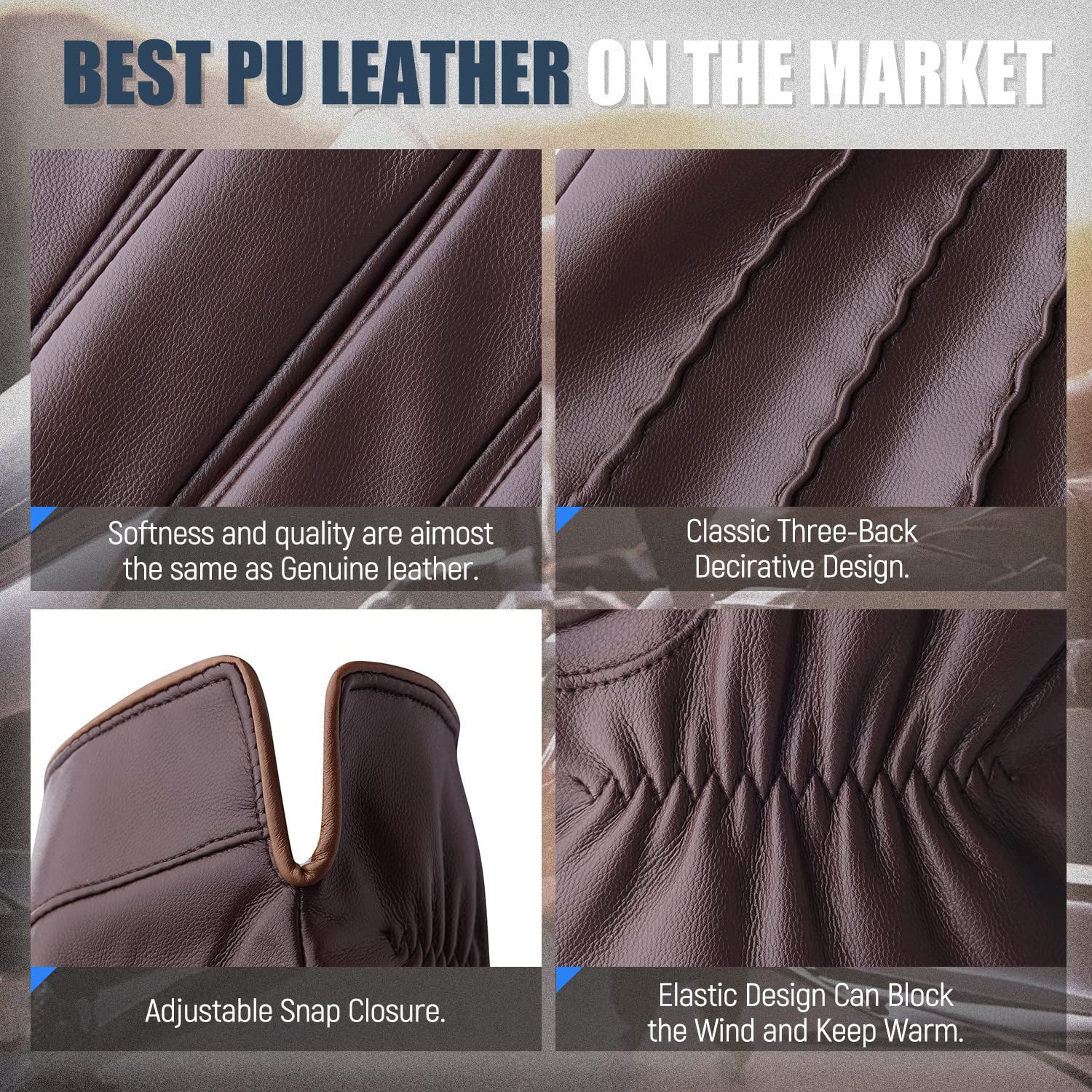 QUKOPSE Winter Leather Gloves for Men,Touchscreen Snow Driving Gloves with Cashmere Lining for Motorcycle Driving Riding