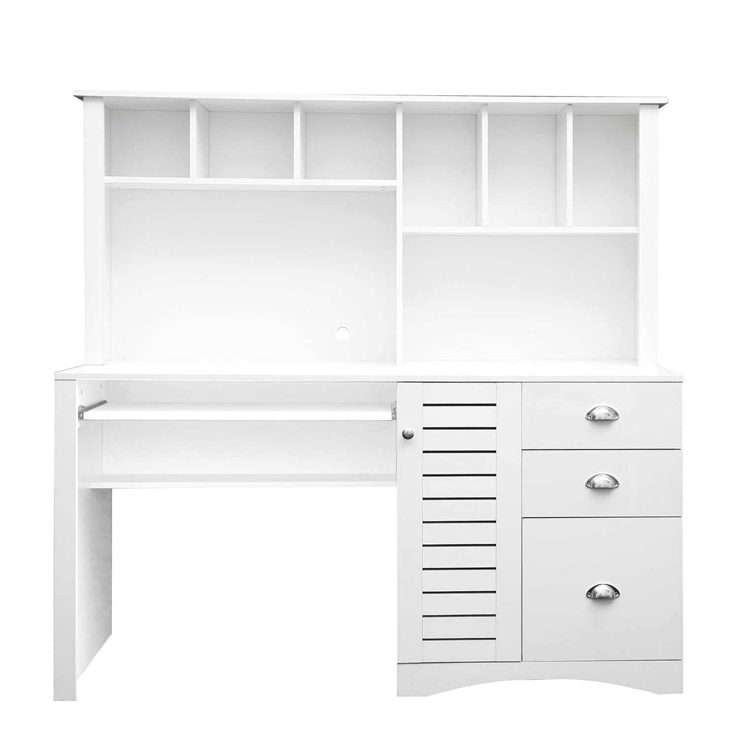 KLIECH Modern Home Office Computer Desk with Hutch,Large Working Space for Kids Adults Bedroom Living Room,Antiqued White Finish