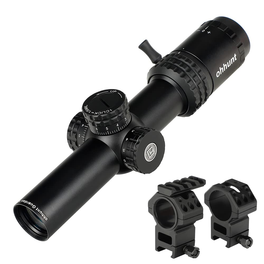 ohhunt Guardian 1-5X24 Compact Hunting Rifle Scopes Second Focal Plane Illumination Reticle Optics,Scope Mount Rings (20mm Scope Rings)