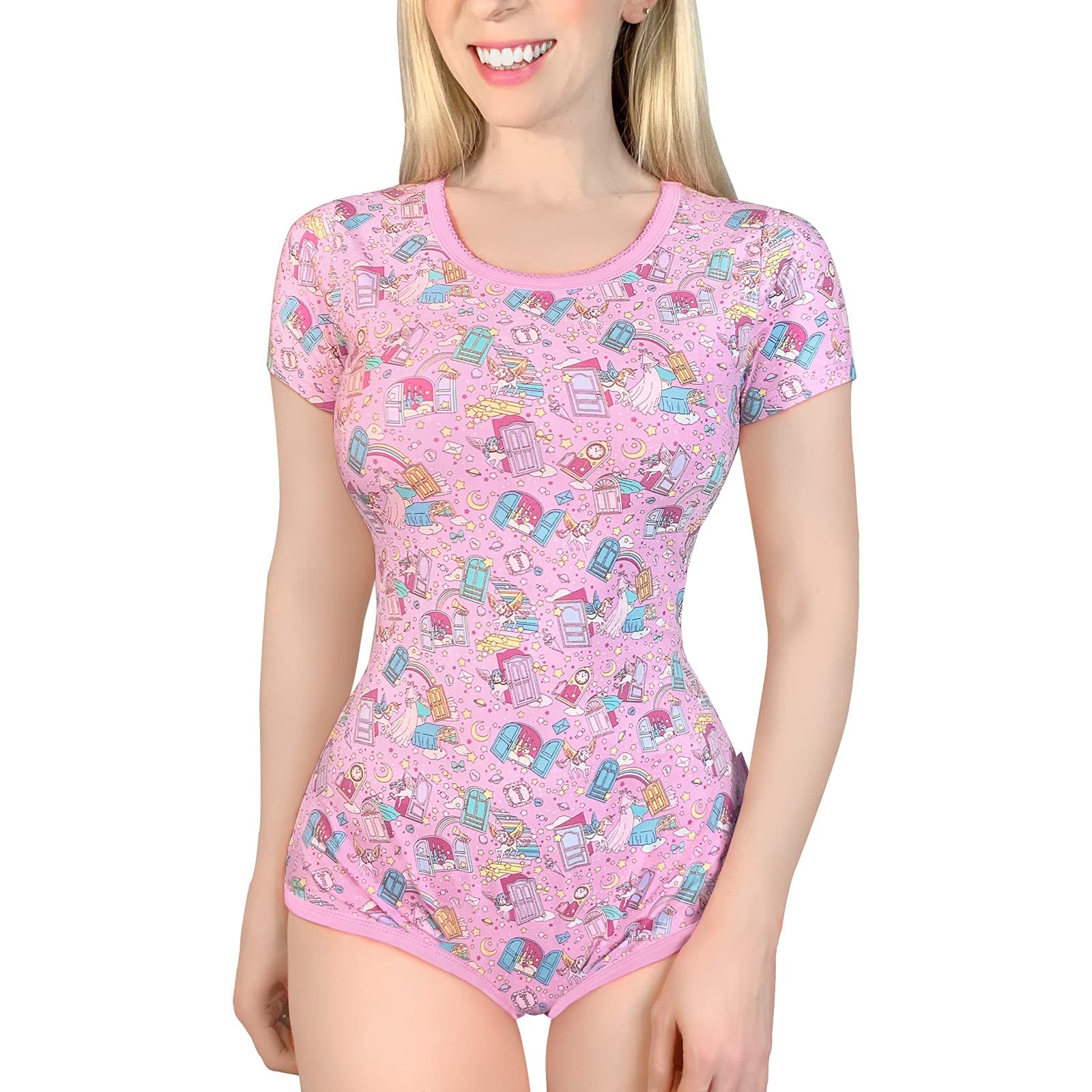 Littleforbig Cotton Romper Onesie Pajamas Bodysuit - Unicorn Dreams S