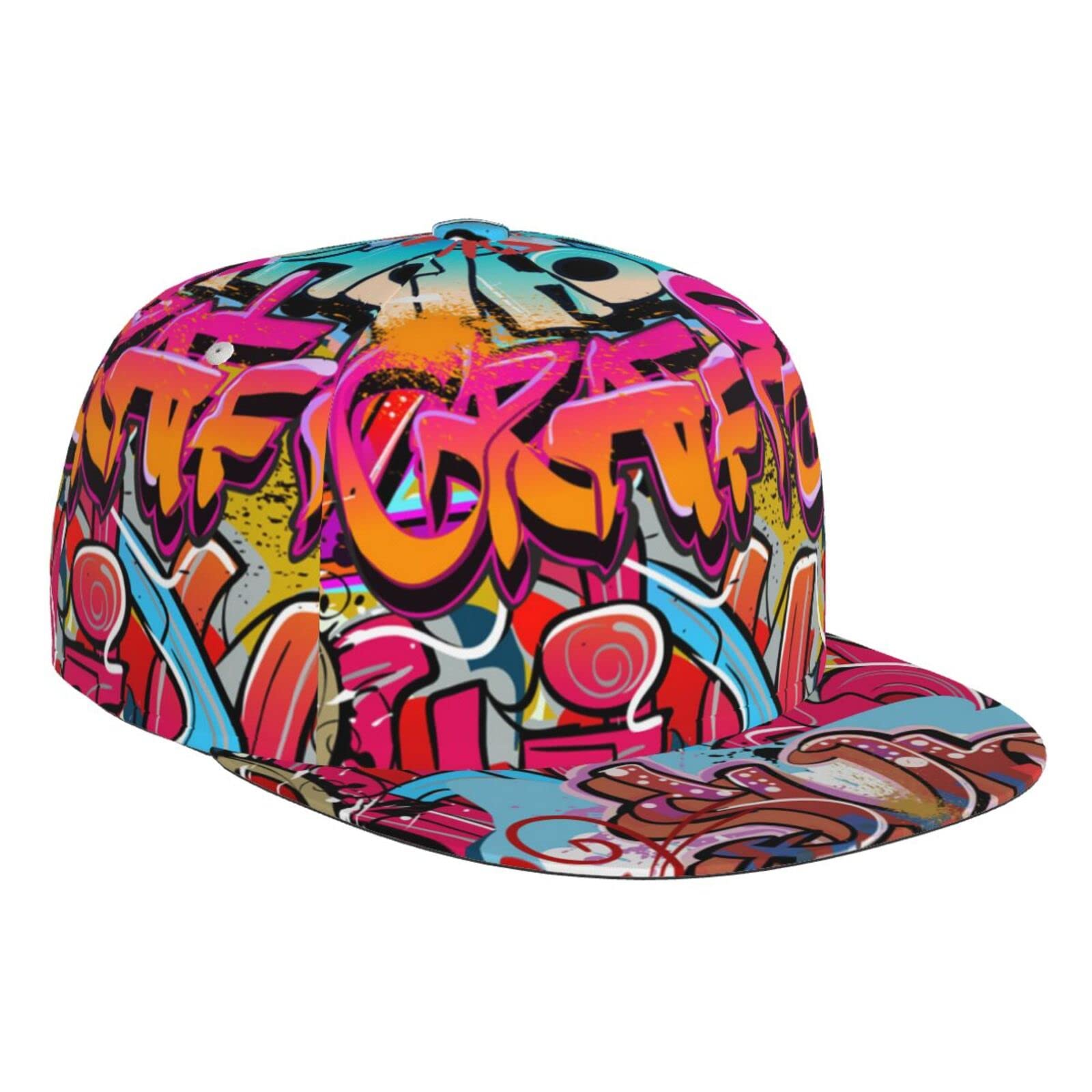 Quzioxe Graffiti Wall Urban Flat Bill Brim Cap Hip Hop Hat Baseball Cap for Men Women Adjustable Square Flat Visor Back Trucker Snapback Hat