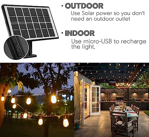 SUNTHIN Outdoor Solar String Lights, 48ft Solar Patio Lights with USB Rechargeable, Waterproof & Shatterproof Solar Powered Bulbs for Yard, Porch, Garden, Pool, Party, Camping