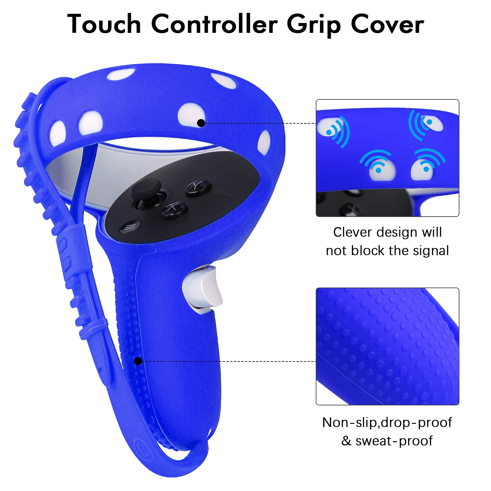Oculus Quest 2 Accessories with VR Face Cover,Touch Controller Grip Cover and VR Lens Protective Cover, Made of Premium Silicone Material,VR Headset Accessories Sweatproof and Enhance Comfort(Blue)