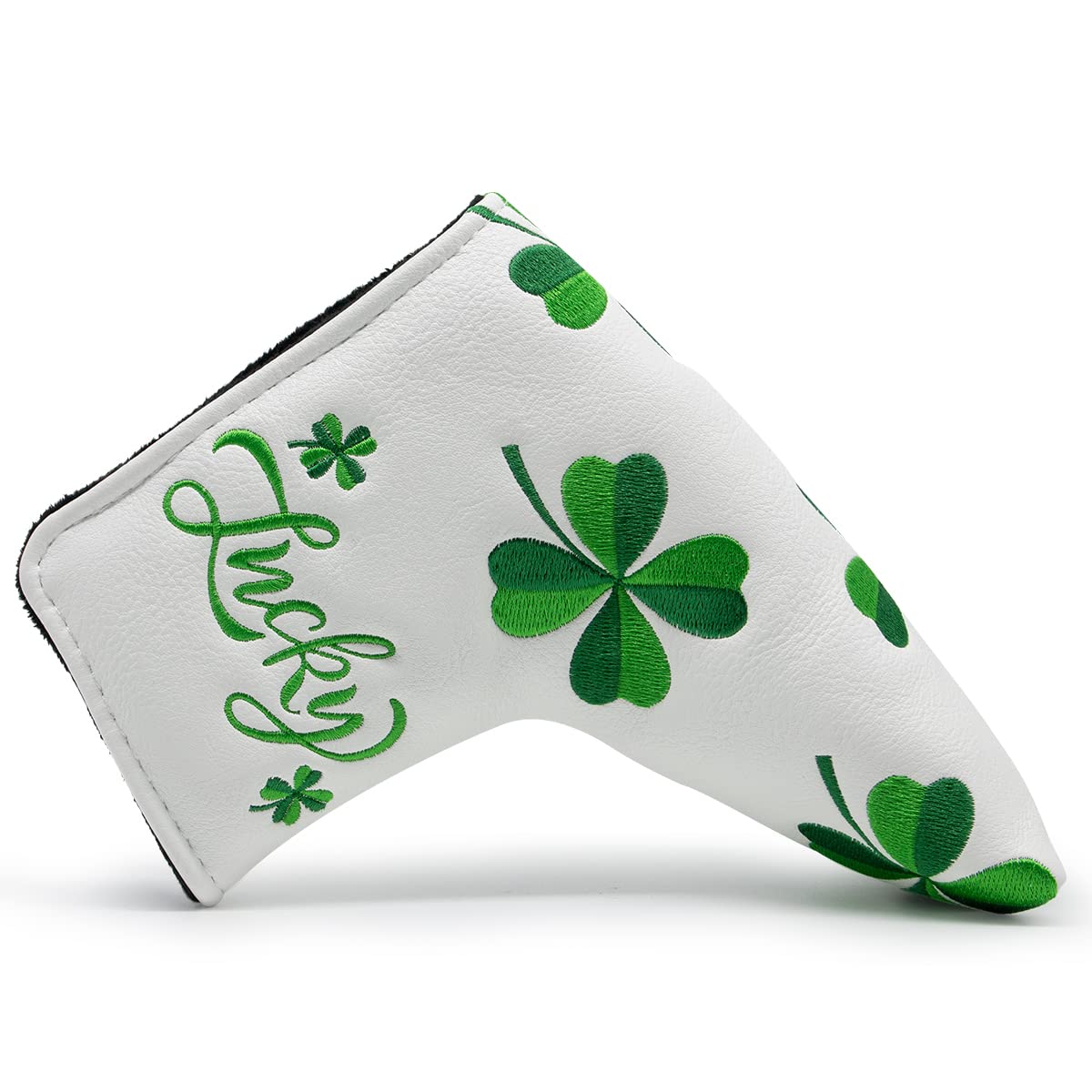 Putter Cover Magnetic - Lucky Clover Embroidery Golf Blade Putter Headcover -Golf Club Head Covers - Synthetic Leather Well-Made Putter Covers Blade