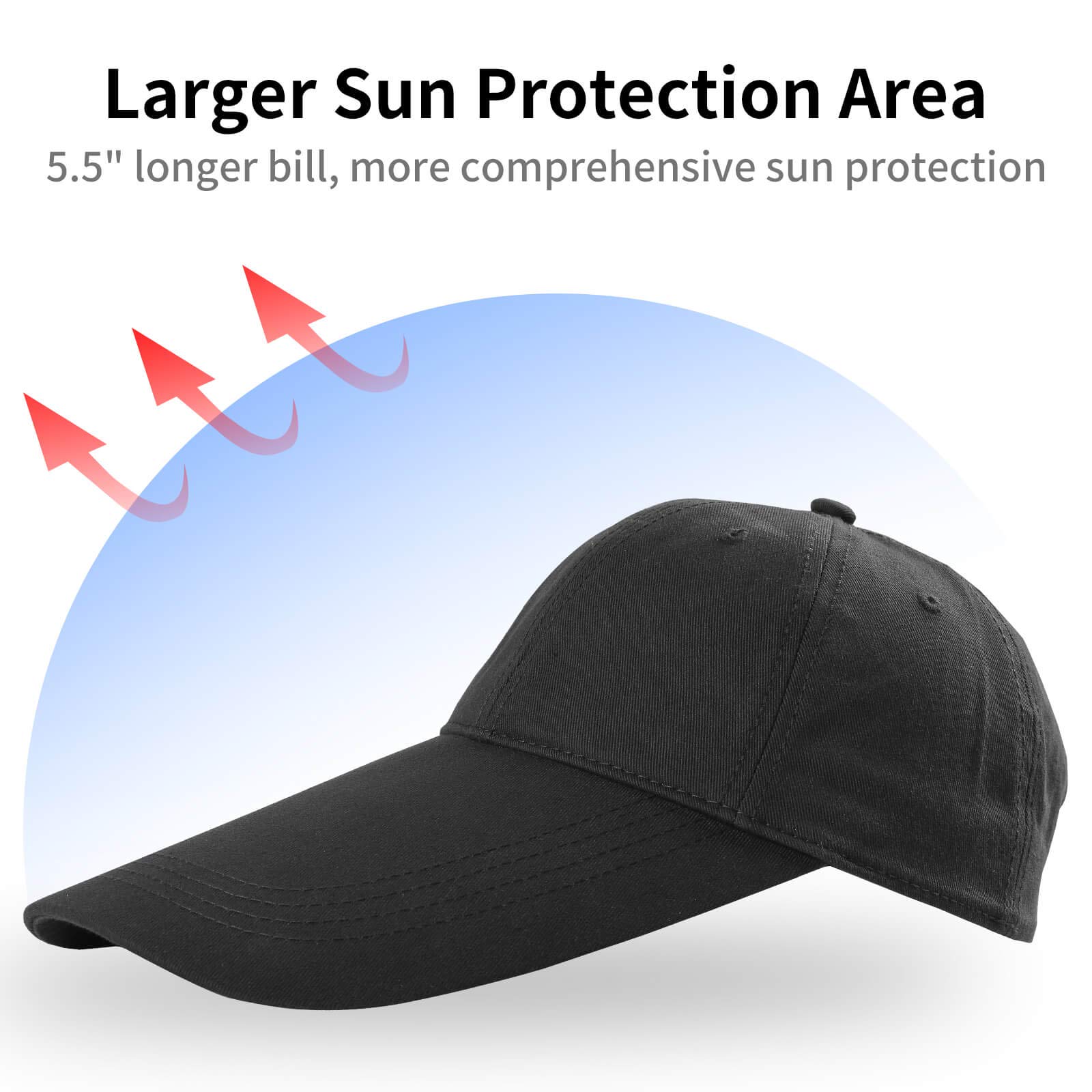 KGK Dad Baseball-Cap for Men Women - 5.5” Extra Long Bill Plain Adjustable Polo Hat (M, Black)