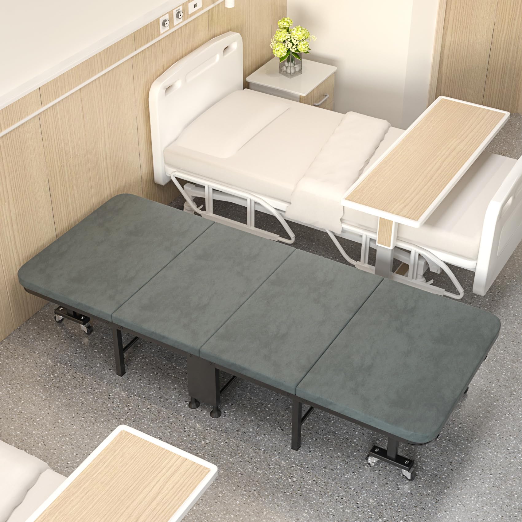 LEAIJIAFY Portable Folding Bed with Foam Mattress and Adjustable Backrest,Nap Cot Daybed for Adults,Sleep Cot Rollaway Bed for Siesta,Metal Bed Frame with 8 Wheels,23.62" Width,Office