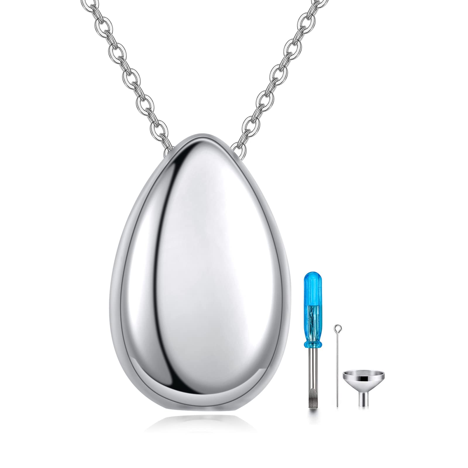 SHEAISRS Teardrop Hourglass Urn Necklace for Ashes for Women Sterling Silver Cremation Jewelry Memorial Keepsake Urns Pendant Necklace for Urn Necklaces Ashes