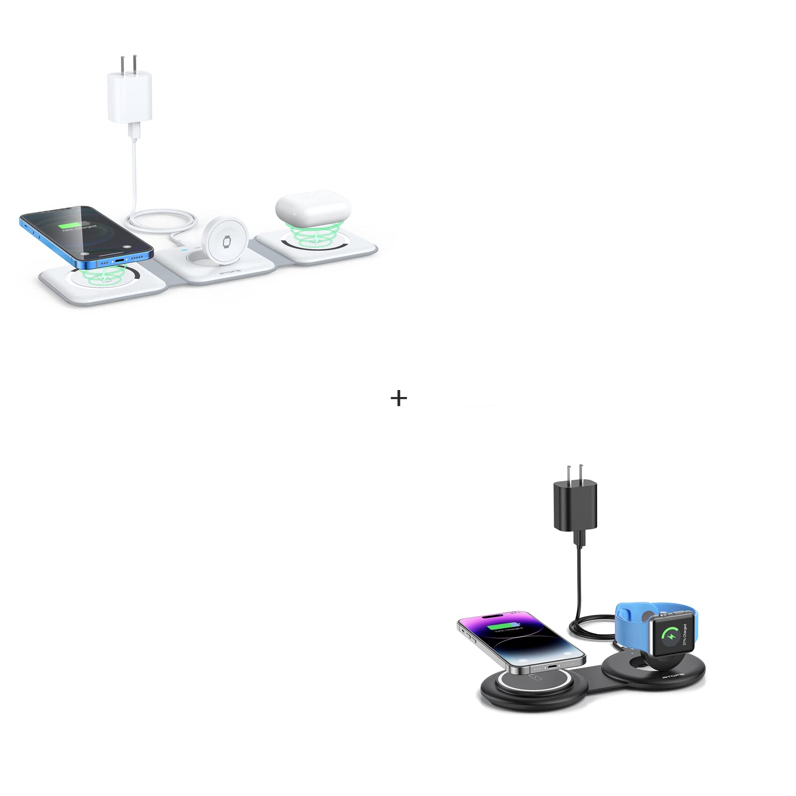 Wireless Charger,RTOPS Magnetic Travel Wireless Charging Station Multiple Devices,GaN 3 in 1 Charging Station,Compatible with iPhone 14/13/12/Pro/Max,iWatch,AirPods 3/2/Pro(Adapter Includes)