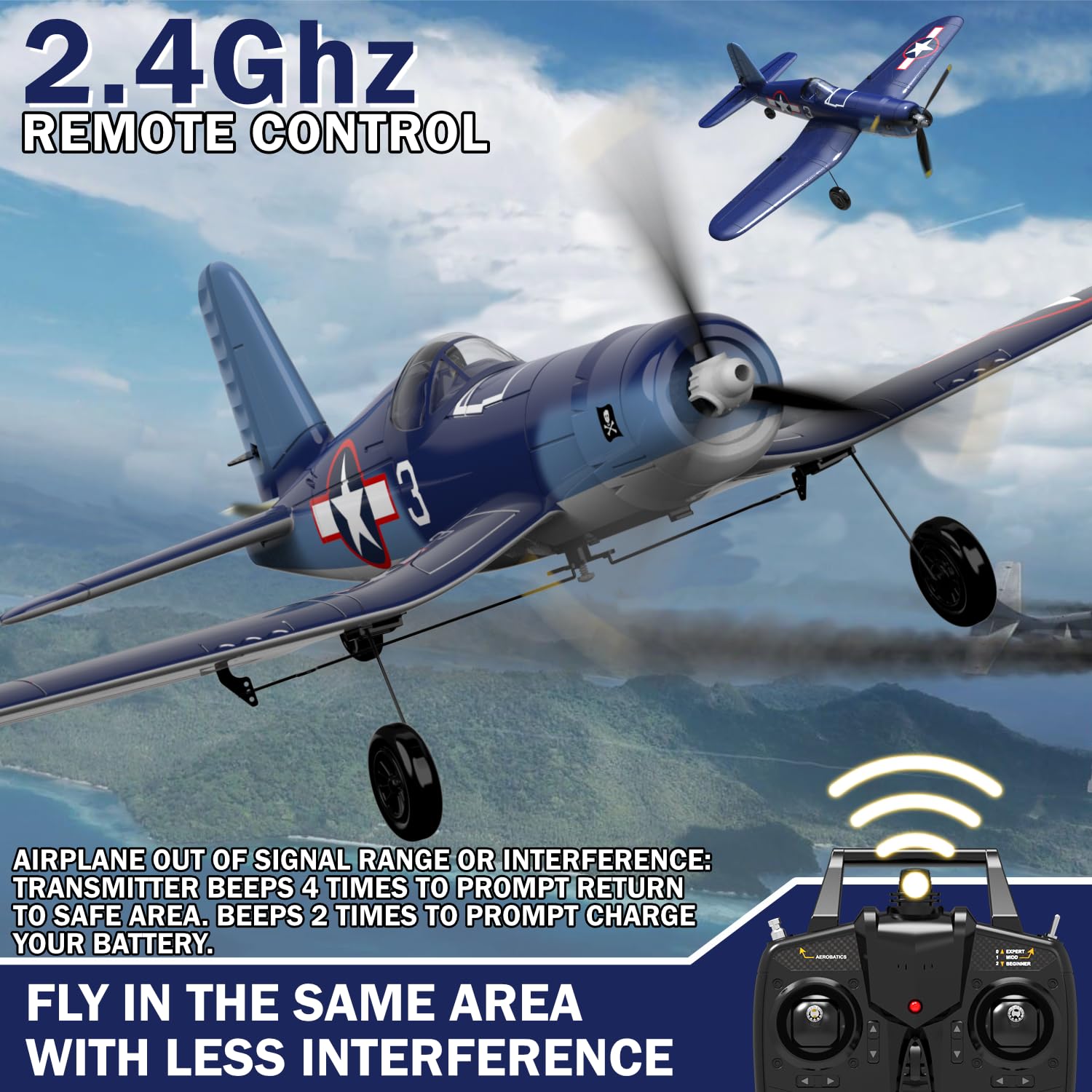 LEAMBE RC Plane 4 Channel Remote Control Airplane with 3 Modes - Ready to Fly Upgrade F4U Consair RC Airplane for Beginners Adult with Xpilot Stabilization System & One Key Aerobatic