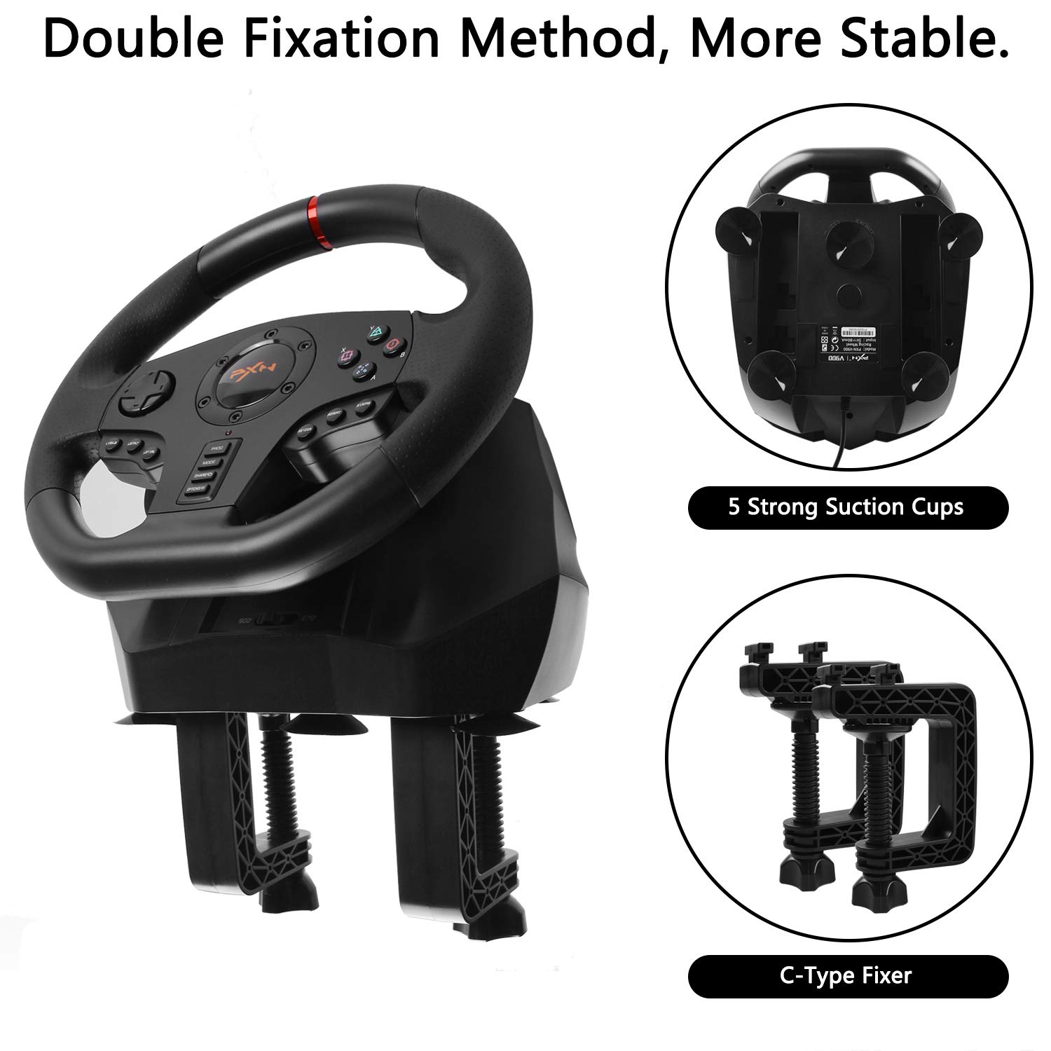 PXN Game Racing Wheel, V900 270/900 Degree Competition Racing Steering Wheel with Audio Function & with Pedal, Suitable for PC, PS3, PS4, Nintendo Switch.