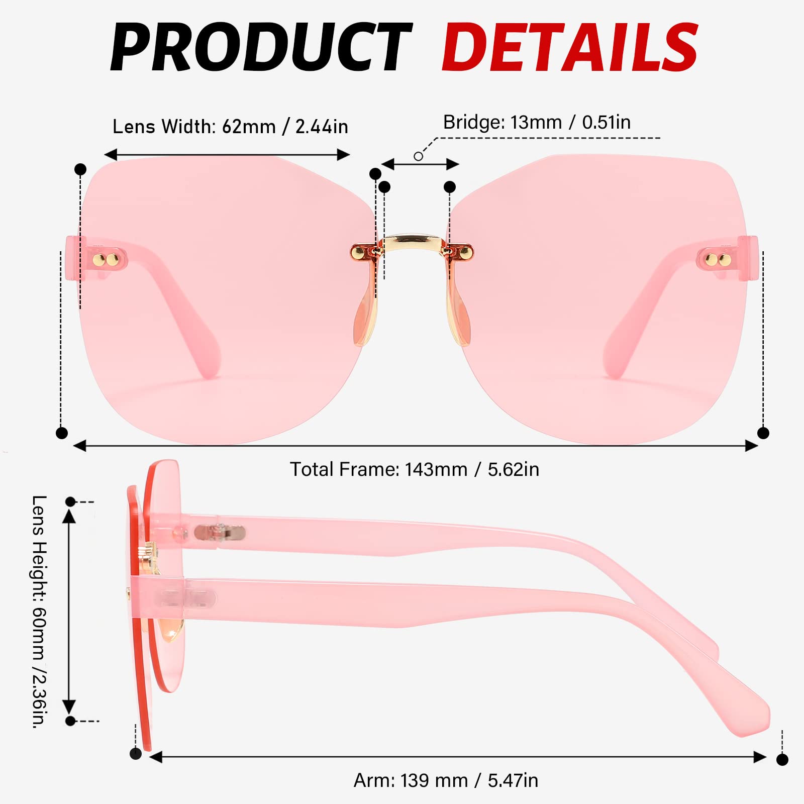 Przene Rimless Sunglasses for Women Men Vintage Rectangle Frameless UV Protection Sunies Green Temple Gradient Green Lens
