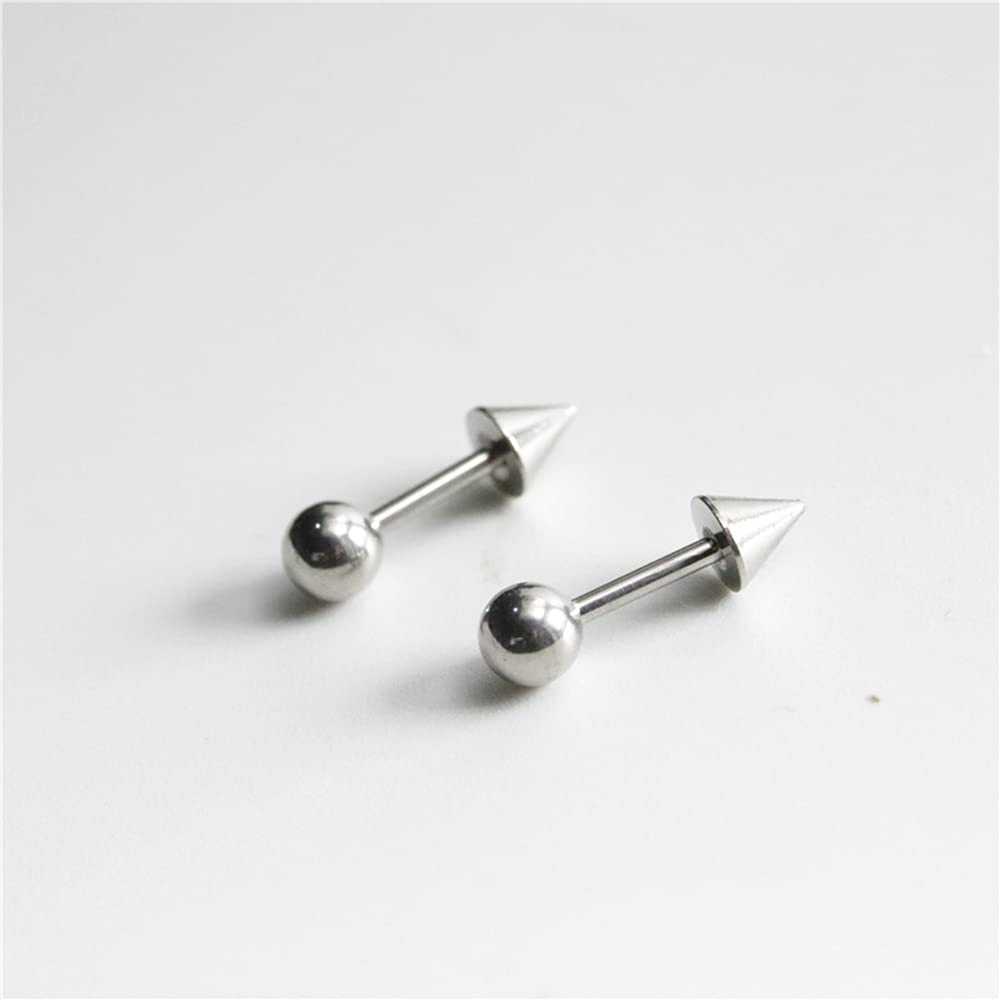 Minimalist Spike Stud Earrings for Women Men Stainless Steel Cool Tiny Cartilage Helix Tragus 16g Screw Back Piercing Studs Hypoallergenic Sensitive Ears Birthday Jewelry Gifts Bff (Silver)