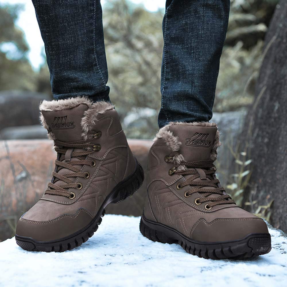 Niber Men Winter Snow Boots Warm Waterproof Mid Calf Shoes Outdoor Hiking Climbing Walking Working Bootie with Full Fur Lined