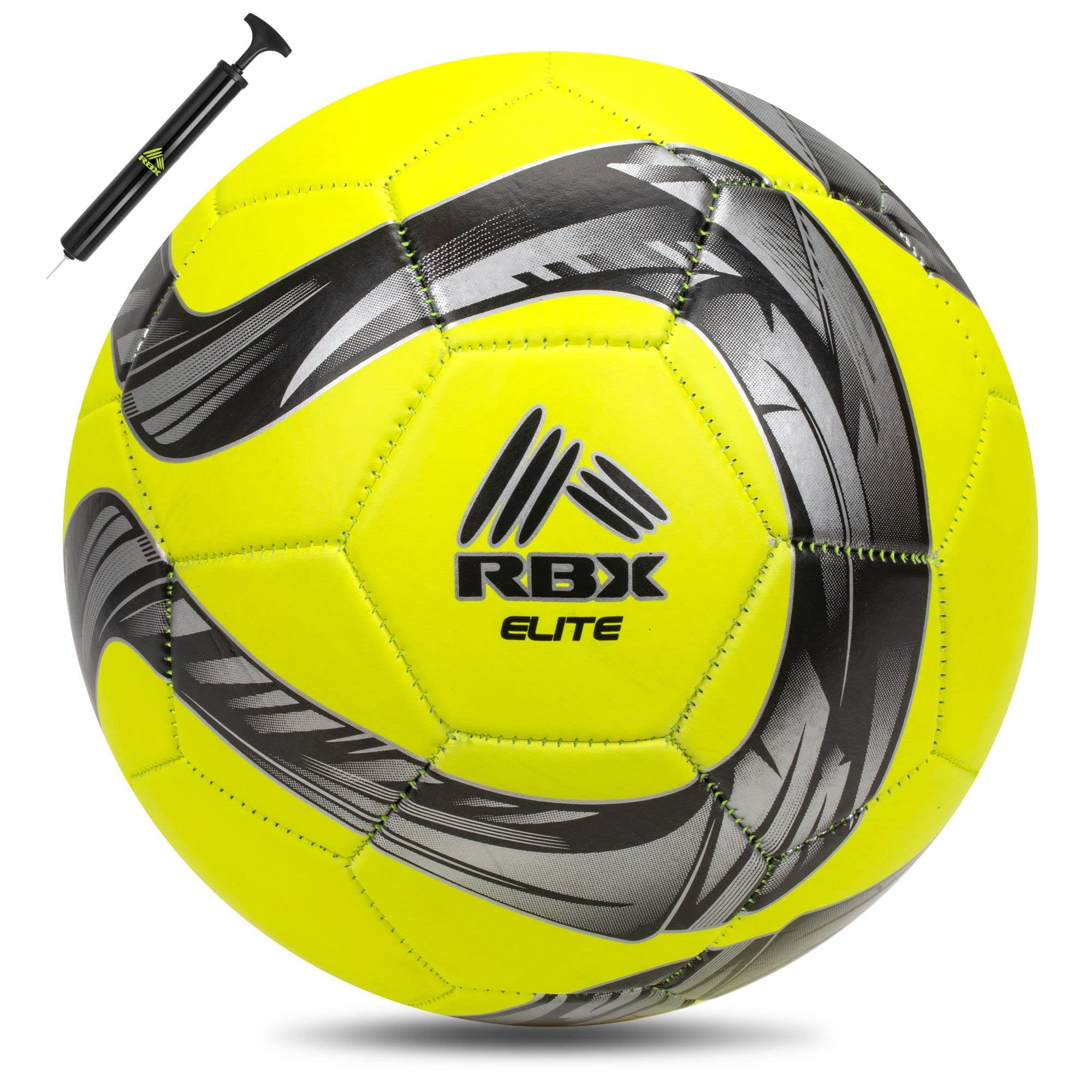 RBX Size 5 Soccer Ball : 32 Panel Construction Soccer Ball with Pump, Rubber Bladder for Air Retention and Ball Shape, High Contrast Graphics for Adults & Kids