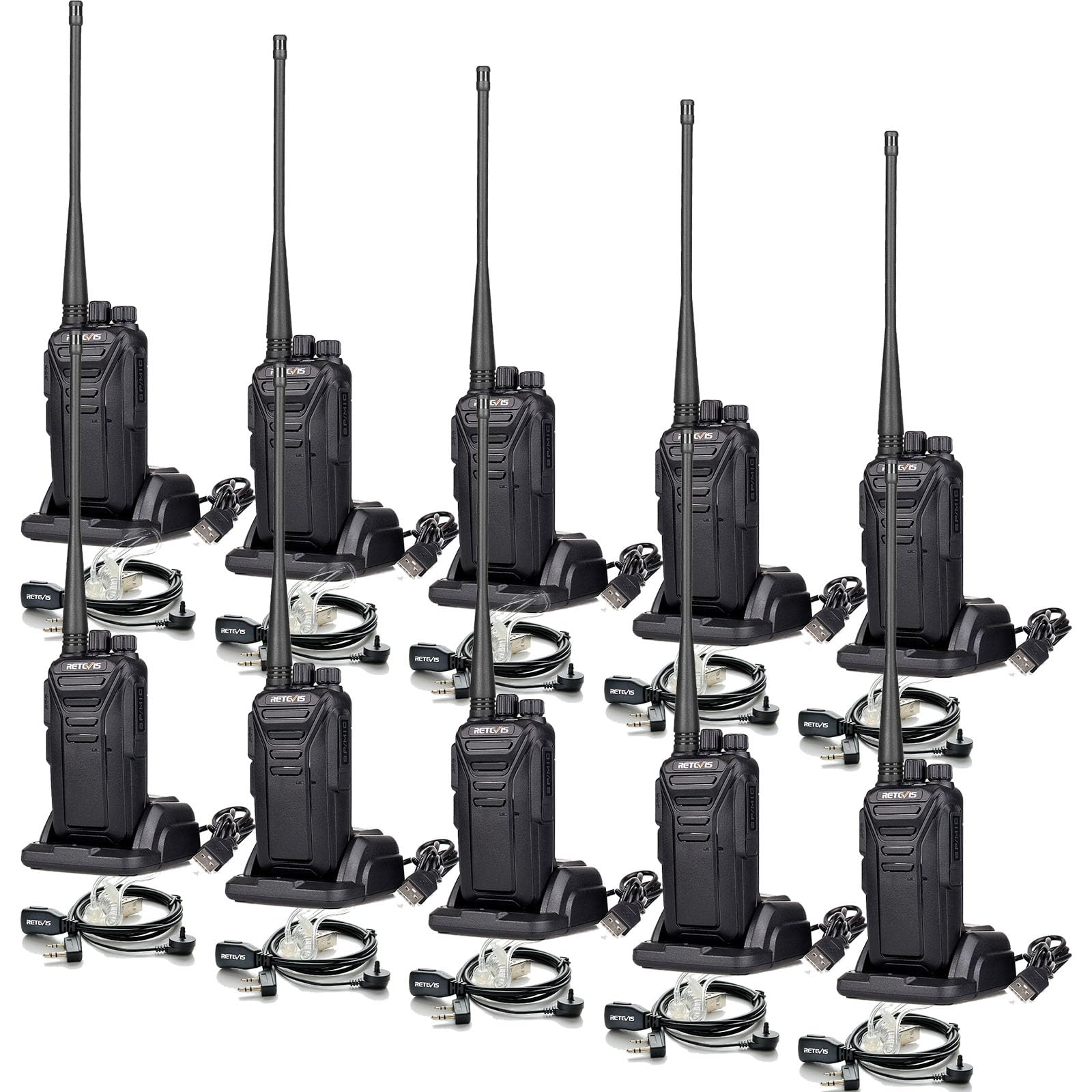 Retevis RT27V MURS 2 Way Radios, Walkie Talkies with Earpiece, Rechargeable, License-Free, 5 Low Traffic Channel, Two-Way Business Radios for Service Emergency Rescue Church(10 Pack)