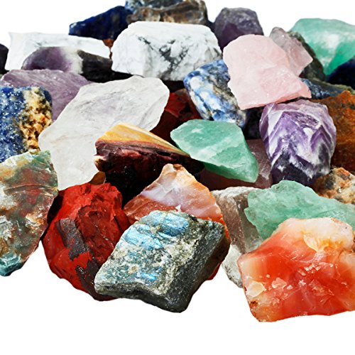 SUNYIK Natural Raw Stones Rough Rock Crystals for Tumbling,Cabbing,Assorted Stones,1pound(About 460 Gram)