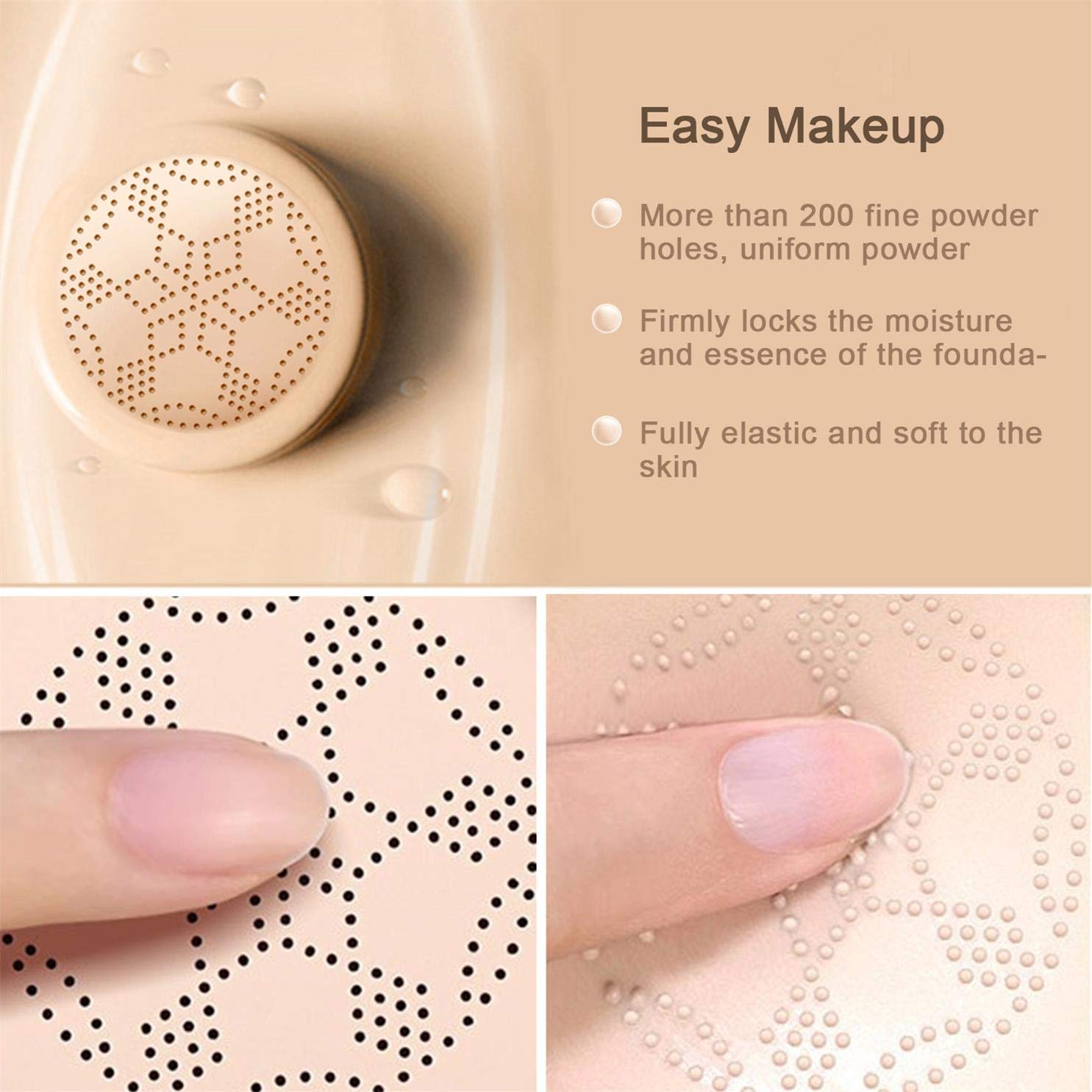 NUIBO Air Cushion CC Cream Foundation Moisturizing Long Lasting Matte Concealer Light Weight Smoothly Water Proof Makeup Base Liquid Foundation with 2PCS Mushroom Head【Natural/Unscrew Lid】