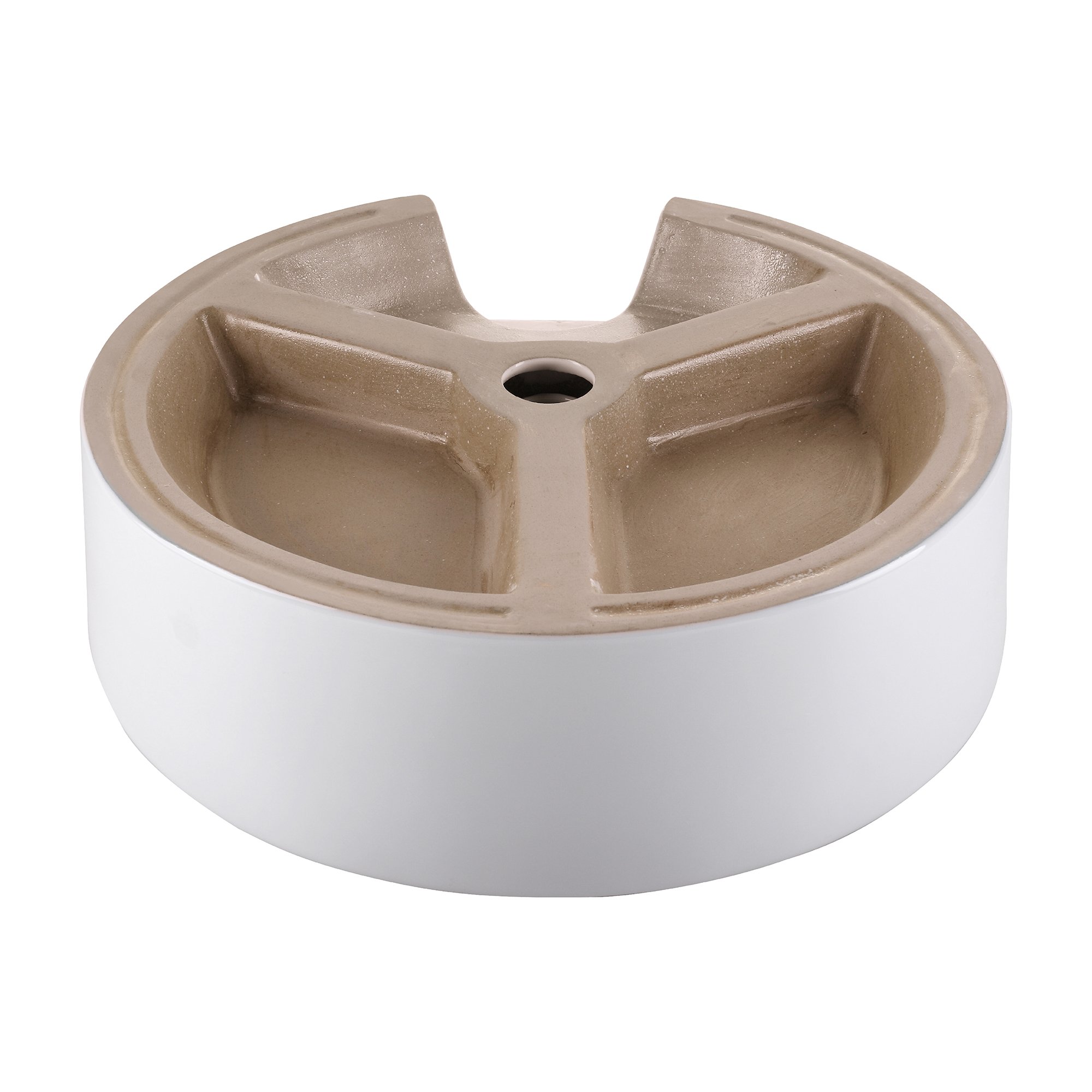 Kraus KCV-142-SN White Round Ceramic Bathroom Sink and Pop Up Drain with Overflow Satin Nickel