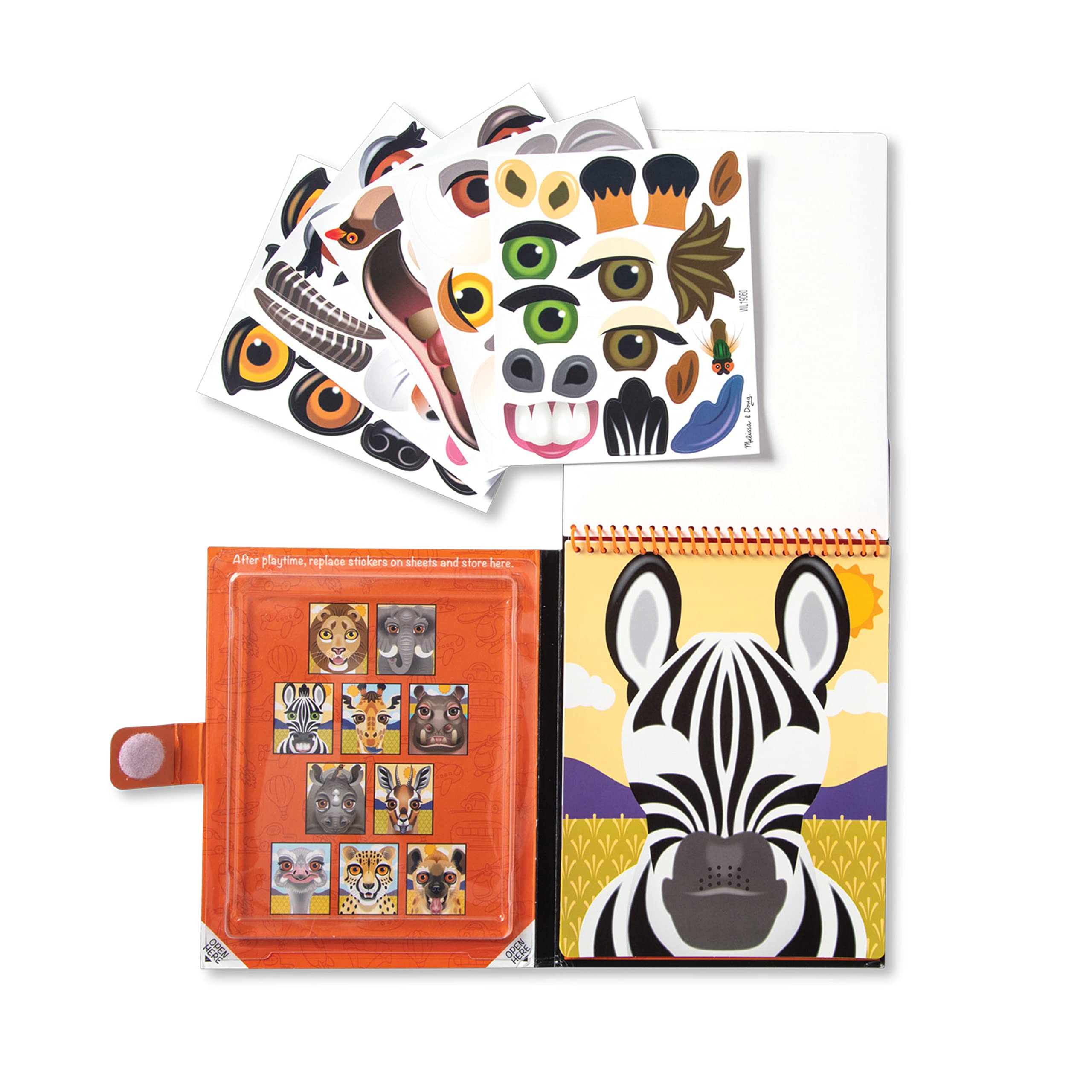 Melissa & Doug Make-a-Face Reusable Sticker Pad Animals 3-Pack (Safari, Farm, Pets) - Toddler Travel Toy Resuable Sticker Pads For Kids Ages 3+