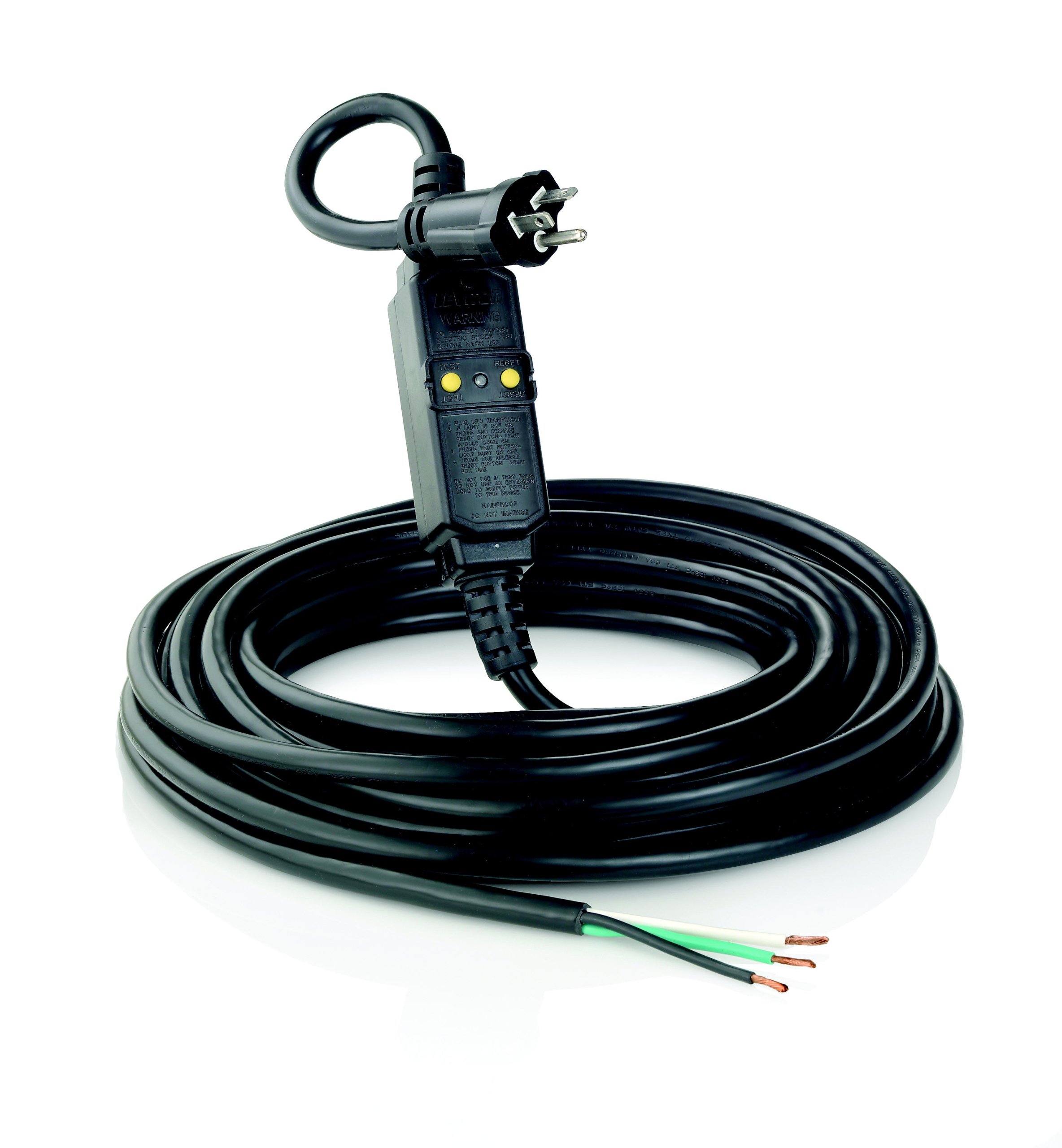 Leviton GFA20-37E 20-Amp, 120-Volt, 37 Ft Cord Set, Straight Blade, Automatic Reset GFCI Device,Black