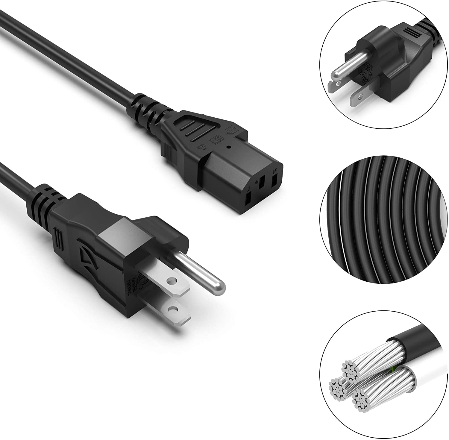 Nicpower Power-Cord-Cable Fit for Sony-Playstation-PS3 First Generation(Fat), Xbox-360 1st Generation(Fat) AC Charging Replacement Supply 3 Prong