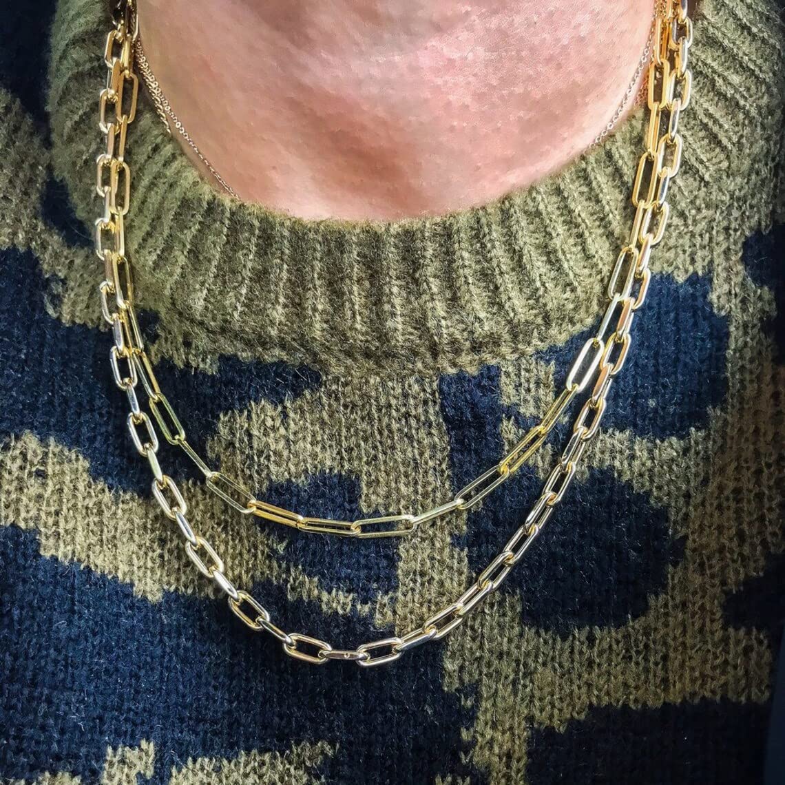 Semi Solid 14K Yellow Gold Paperclip Chain - Link Chain Unisex Necklace - Real Gold Chain Jewelry Width 5 MM & Length 22 Inches