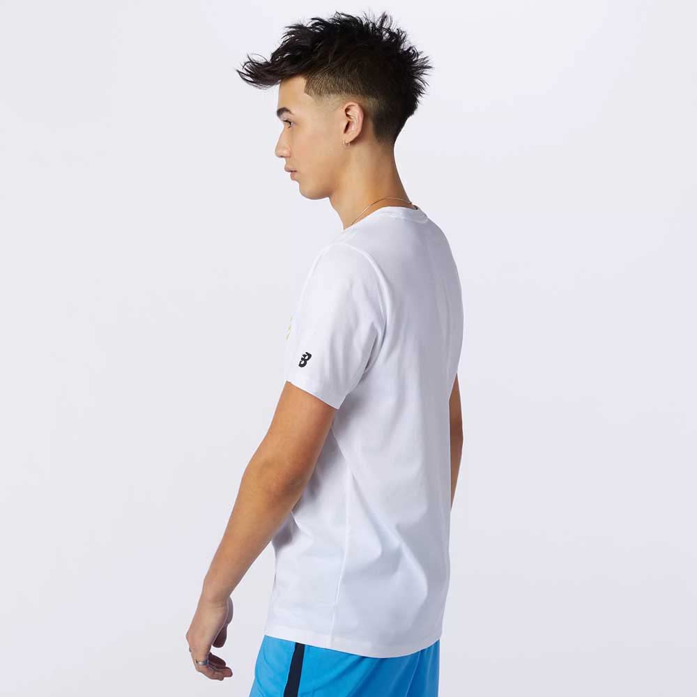 New Balance Men's Heather Tech Short Sleeve, White/Blue , Medium
