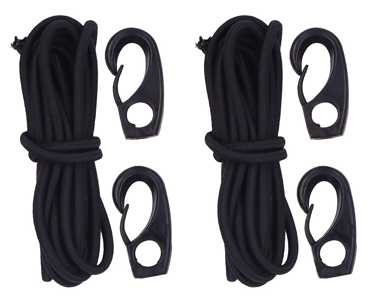 METER STAR 4pcs Kayak Hook and 2pcs 6.5feet Black Elastic Cord Elastic Nylon Cords for Kayak Canoe and Fishing Boat