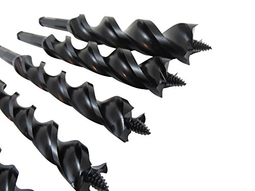 WoodOwl 6 Piece Set with 3/8", 1/2β, 5/8", 3/4β, 7/8" and 1β x 7-1/2β Long Ultra Smooth Tri Cut Auger Hand Brace Boring Bit PTEE coated 09703-09713