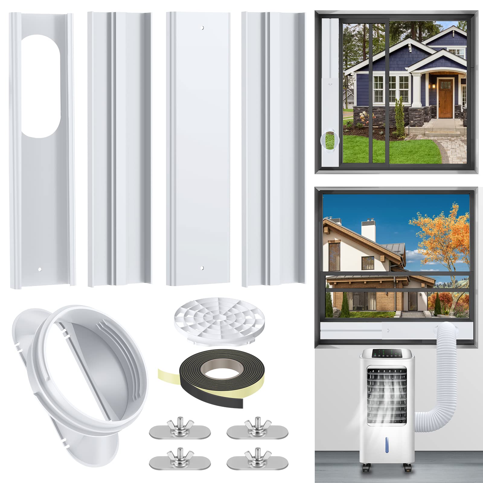 Portable AC Window Kit, AKEYWAVE Air Conditioner Window Vent Kit, Upgrade AC Window Kit for 5.1 or 5.9 inch Diameter Exhaust Hose, Adjustable AC Vent Slide Side Panels Length 16.9 to 60"