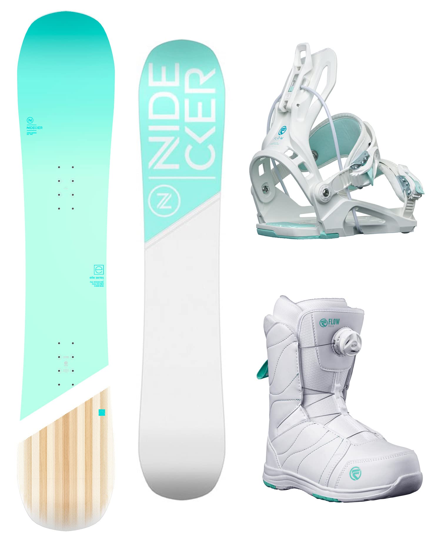 Nidecker Elle 147cm Women's Snowboard Package+Bindings+Flow BOA Boots (Boot Size 8)