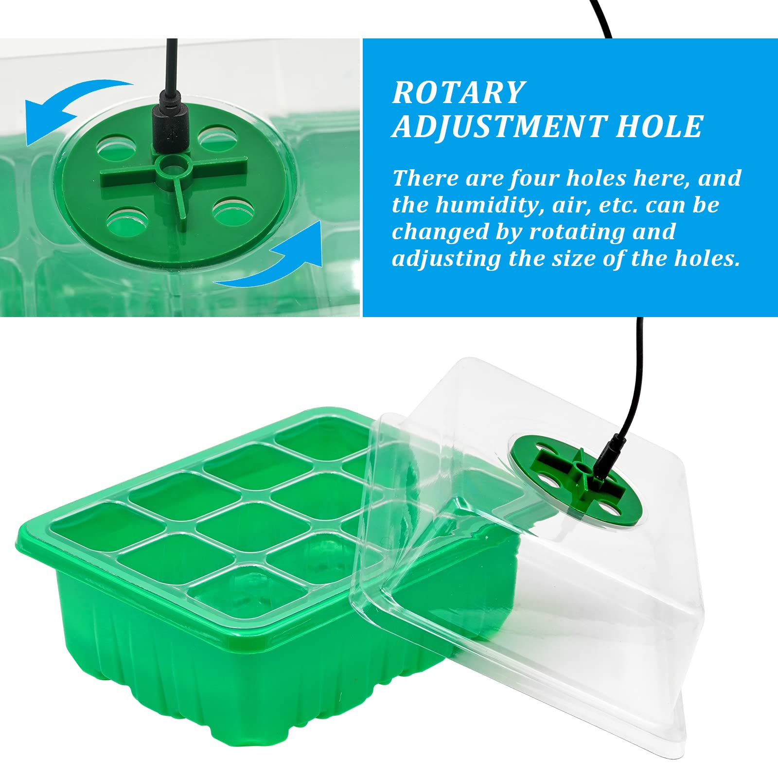 KHEARPSL Seed Starter Tray, 5 Pack Seed Starting Kit Plant Starter Kit Greenhouse Germination Kits with Humidity Dome and Base (Green)