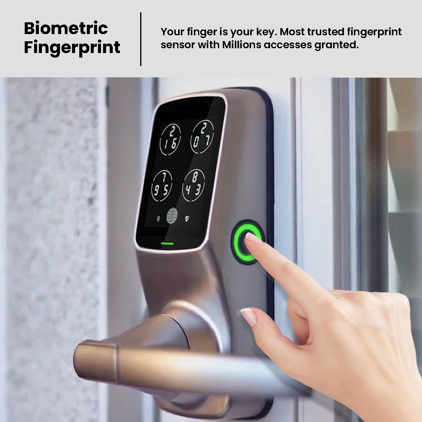 Lockly Secure Plus, Bluetooth Smart Lock, Keyless Entry Door Lock, PIN GenieĀ® Keypad, 3D Biometric Fingerprint Sensor, Auto Lock - Satin Nickel (PGD628FSN) - Latch Edition