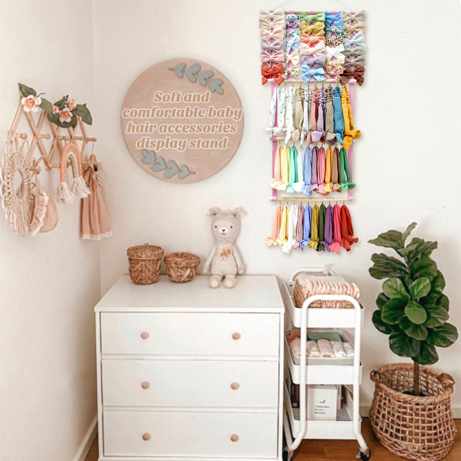 POVETIRE Baby Headbands Holder, Hair Bows Organizer for Baby Girls Hair Accessories Storage Hanging Display Stand for Wall Room Nursery Decor