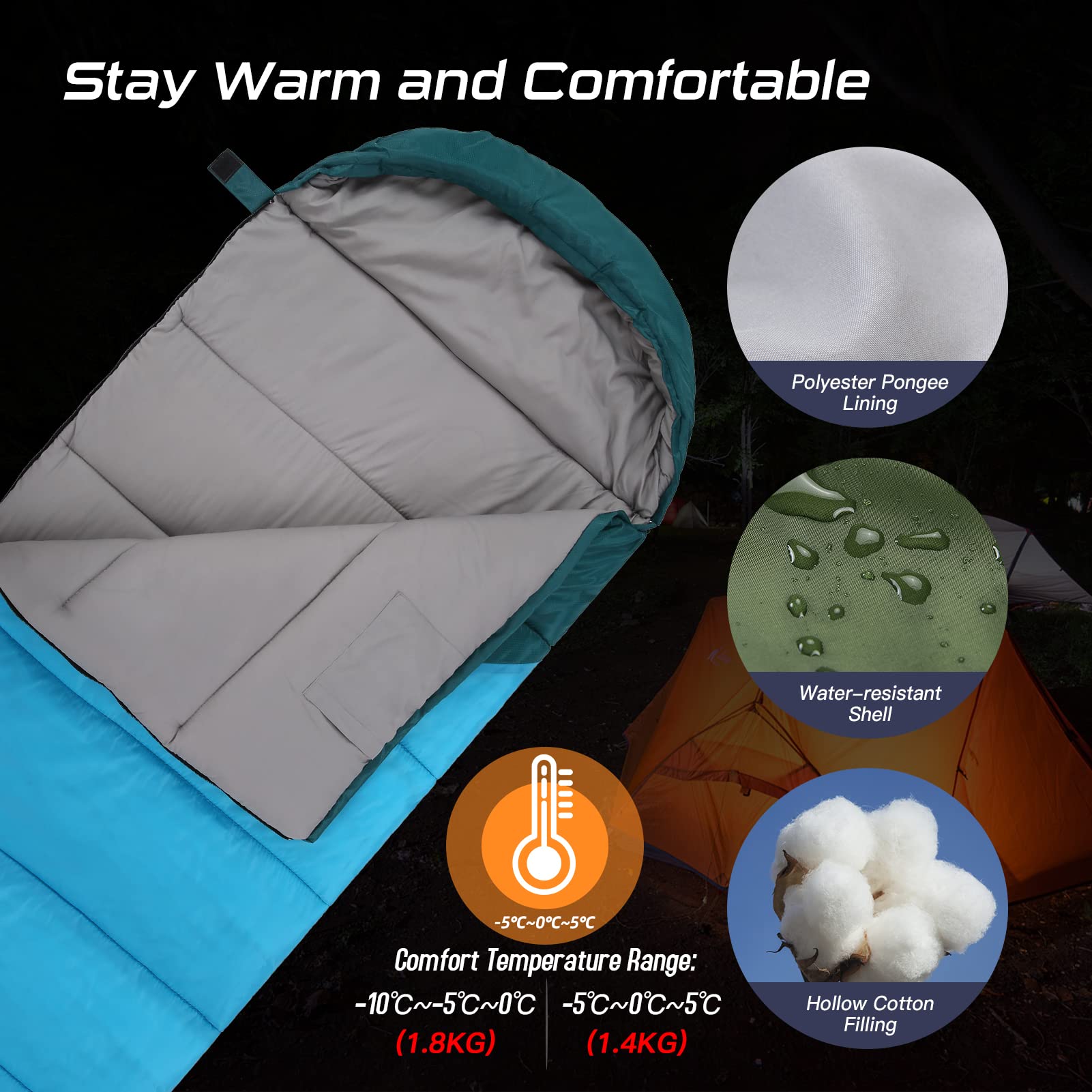 Relaxyee Camping Sleeping Bag for Adults Backpacking Lightweight Waterproof- Cold Weather Sleeping Bag for Hiking Traveling & Outdoor Activities