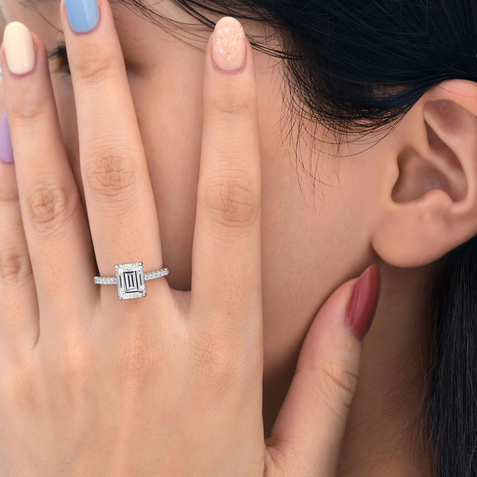 SHELOVES 3 Carat Emerald Cut Engagement Rings for Women AAAAA White Cz 925 Sterling Silver Wedding Ring Sz 10.5