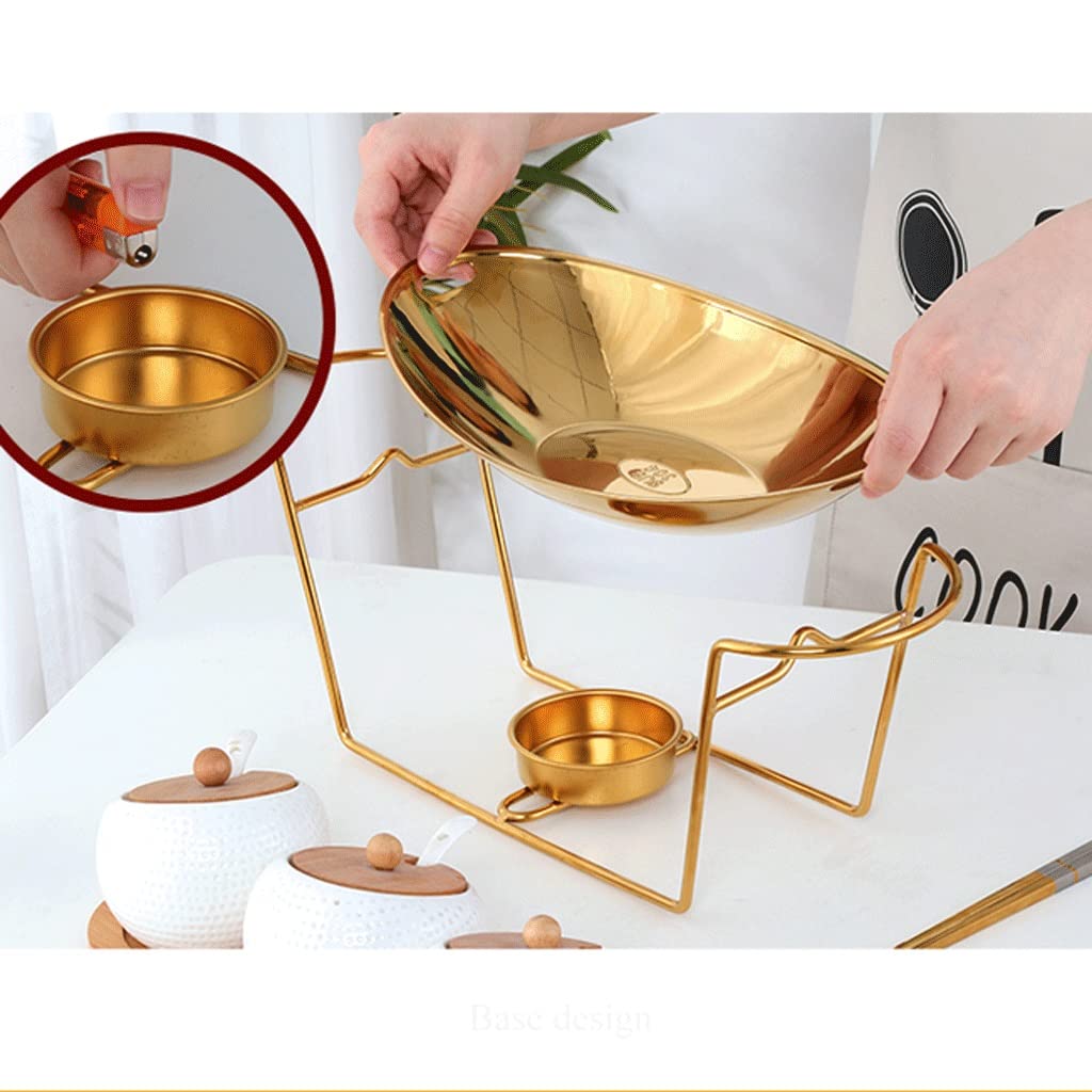 SEASD Household Stainless Steel Dry Hot Pot With Holder Small Chafing Dish Solid Fuel Boilersmall Warmer ( Color : Rose Gold , Size : 38.5*14.5*10.5cm )